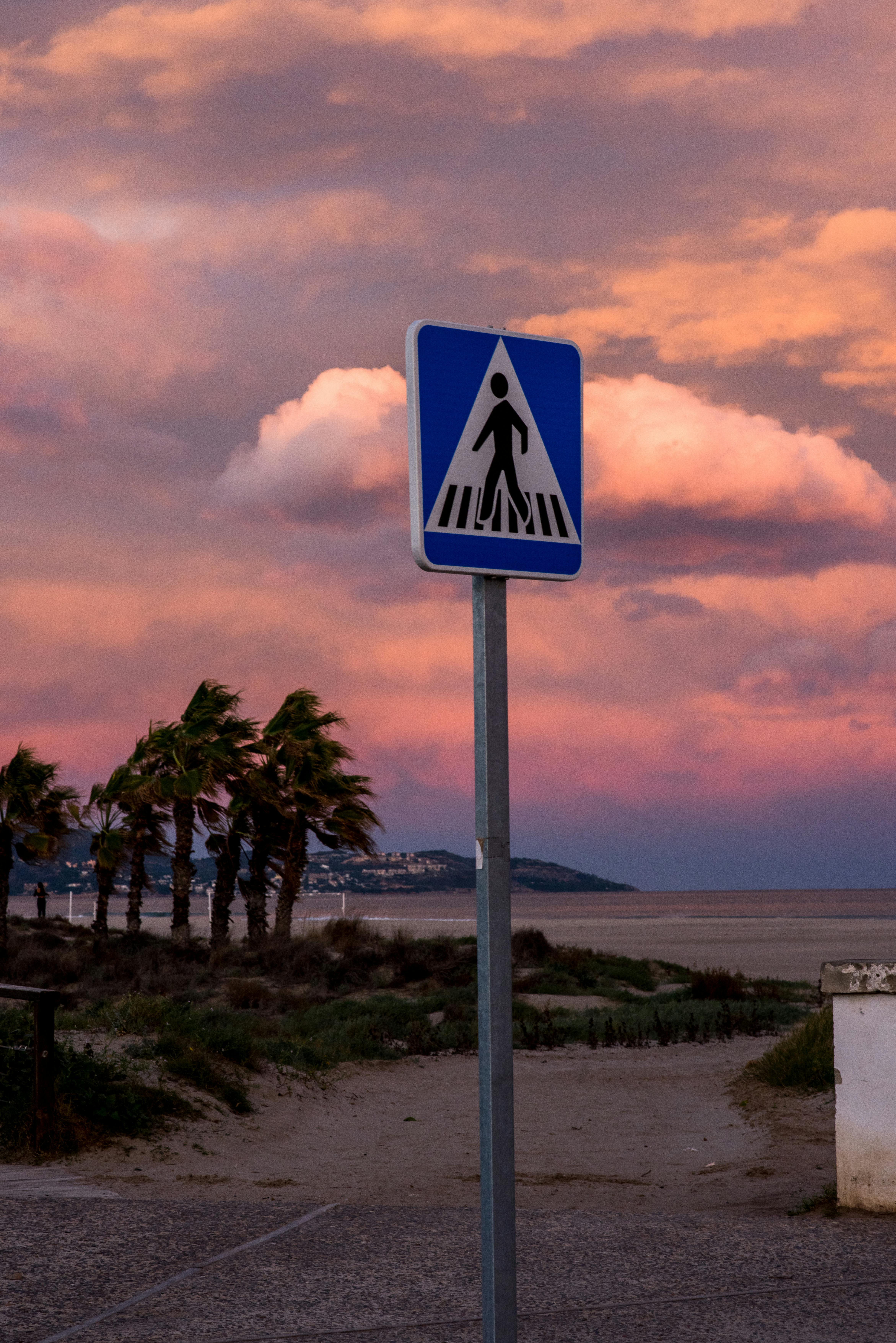 Beachside Pedestrian Sign at Sunset · Free Stock Photo