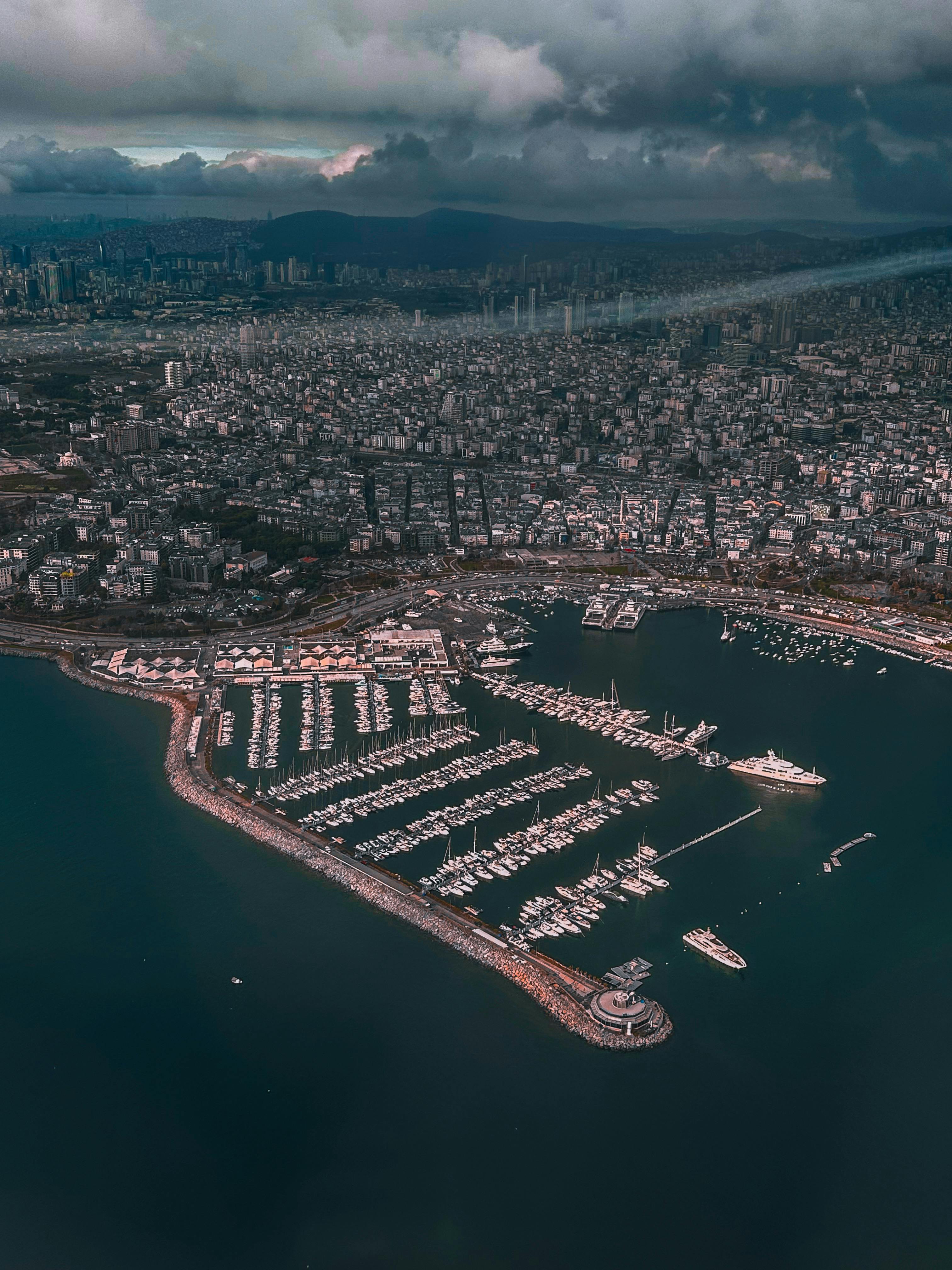 Aerial View of Marina Bay with Cloudy Sky · Free Stock Photo