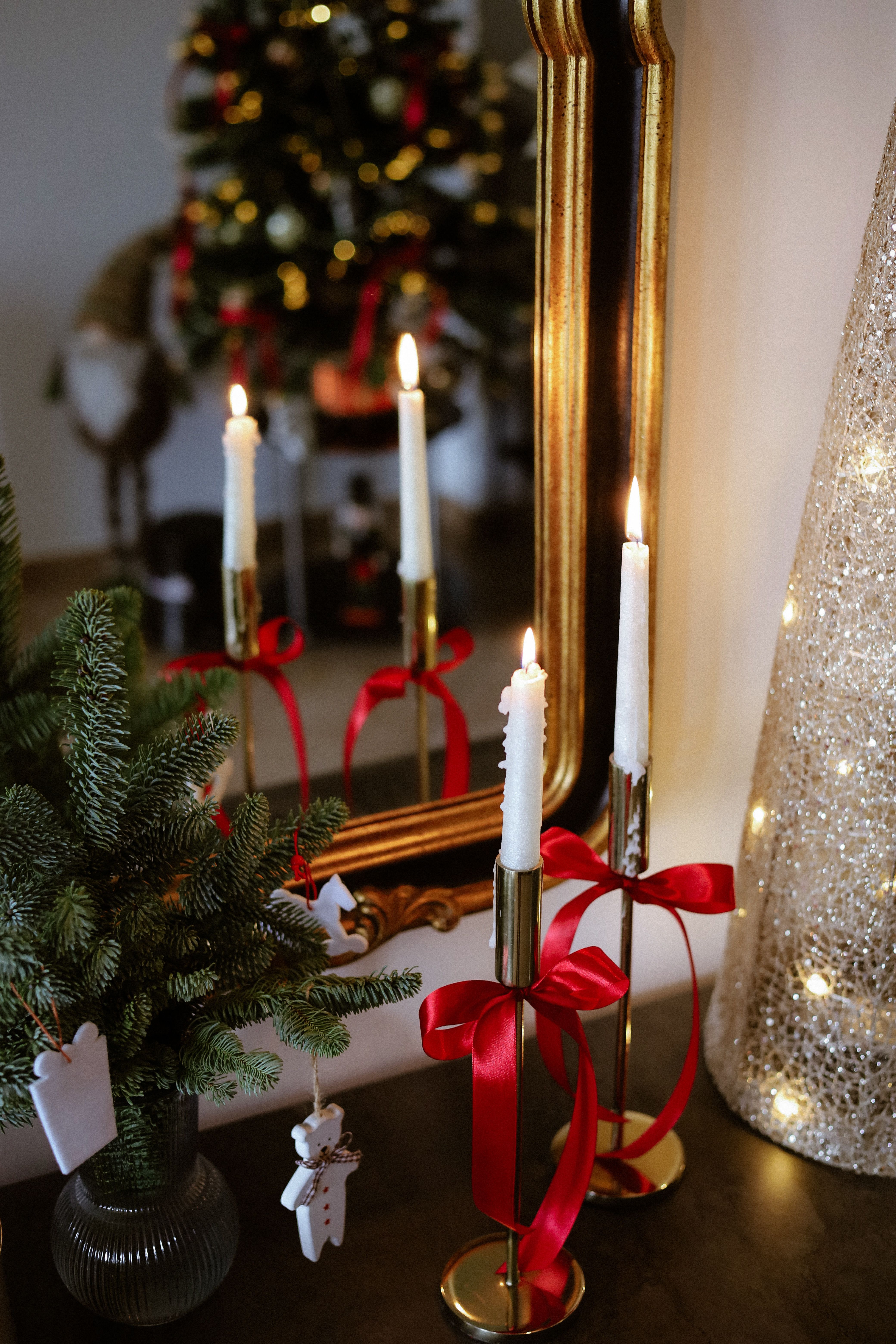 Festive Christmas Candle Arrangement with Mirror Reflection · Free ...