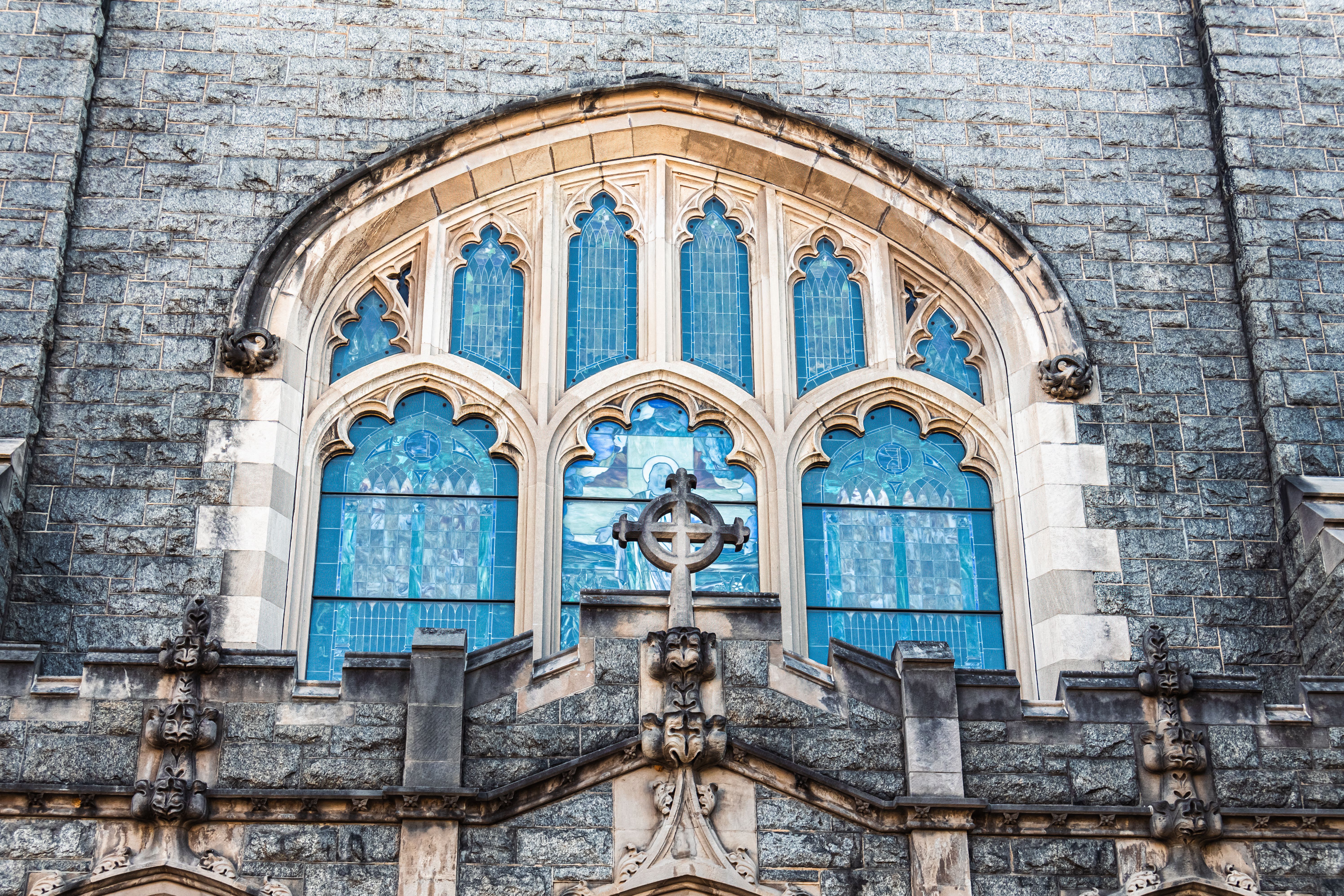 Gothic Church Stained Glass Window with Cross · Free Stock Photo