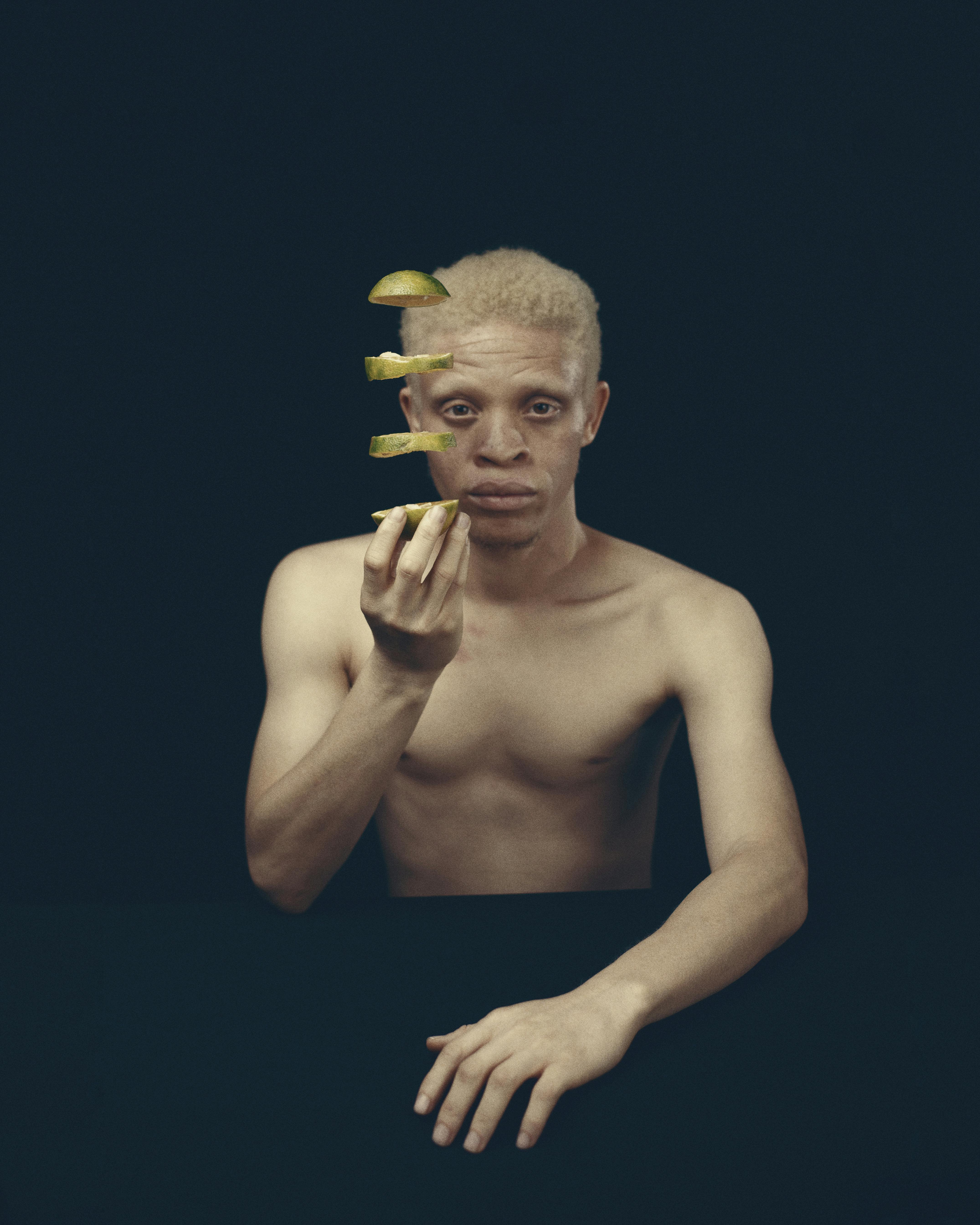 Surreal Portrait with Floating Lime Slices · Free Stock Photo