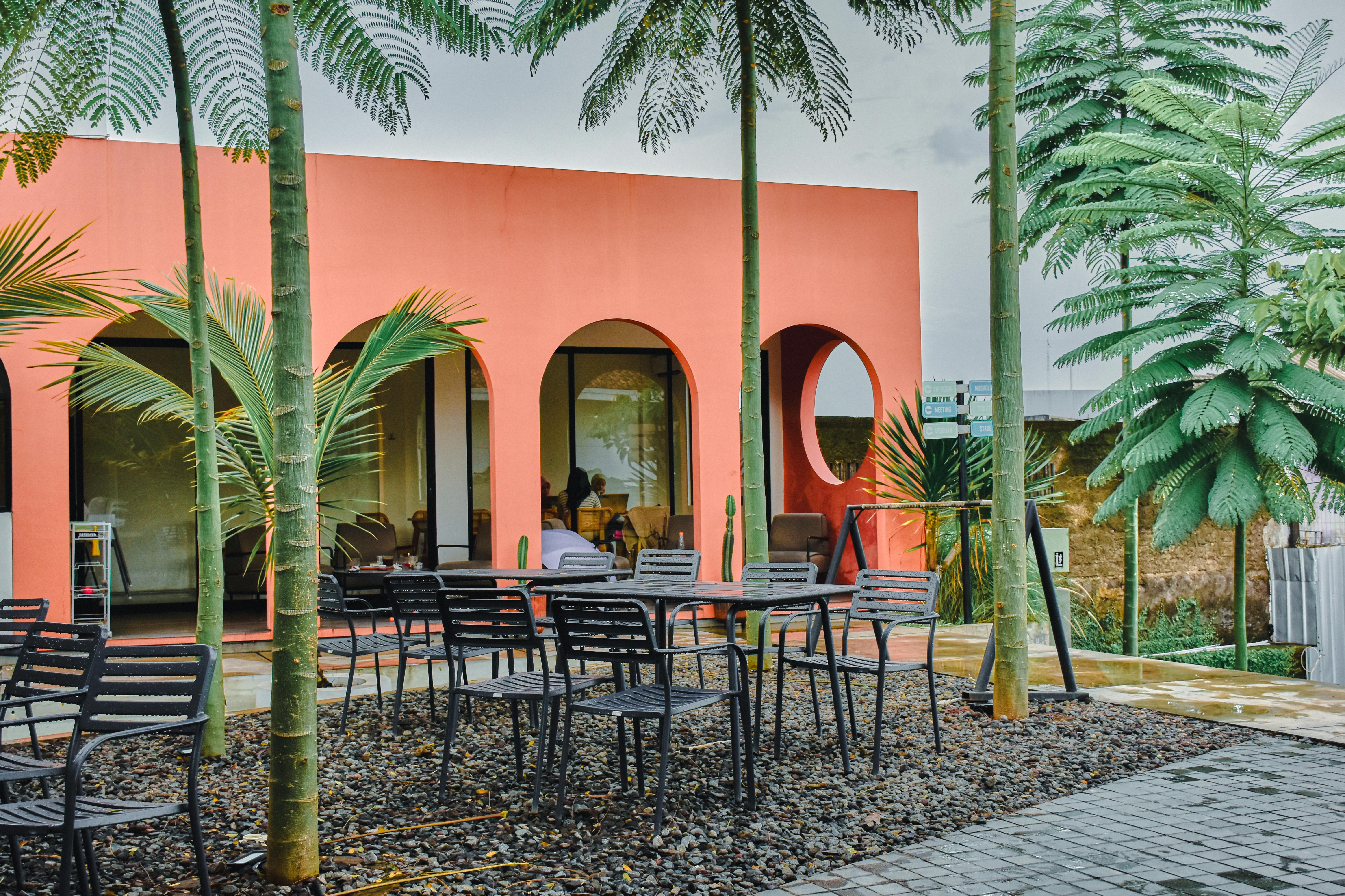 Modern Outdoor Cafe with Tropical Plants · Free Stock Photo