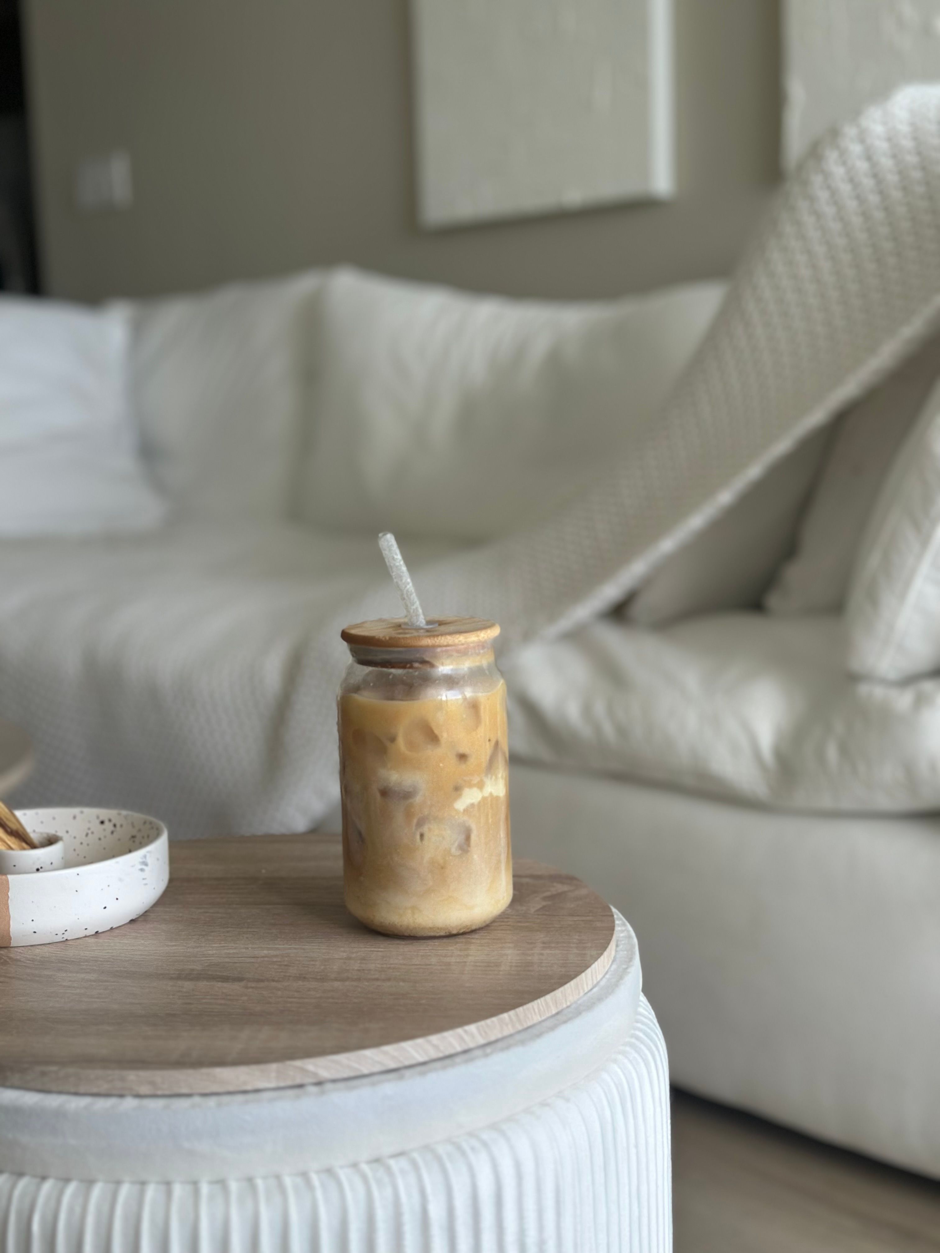 Iced Coffee in Jar on Modern Coffee Table · Free Stock Photo