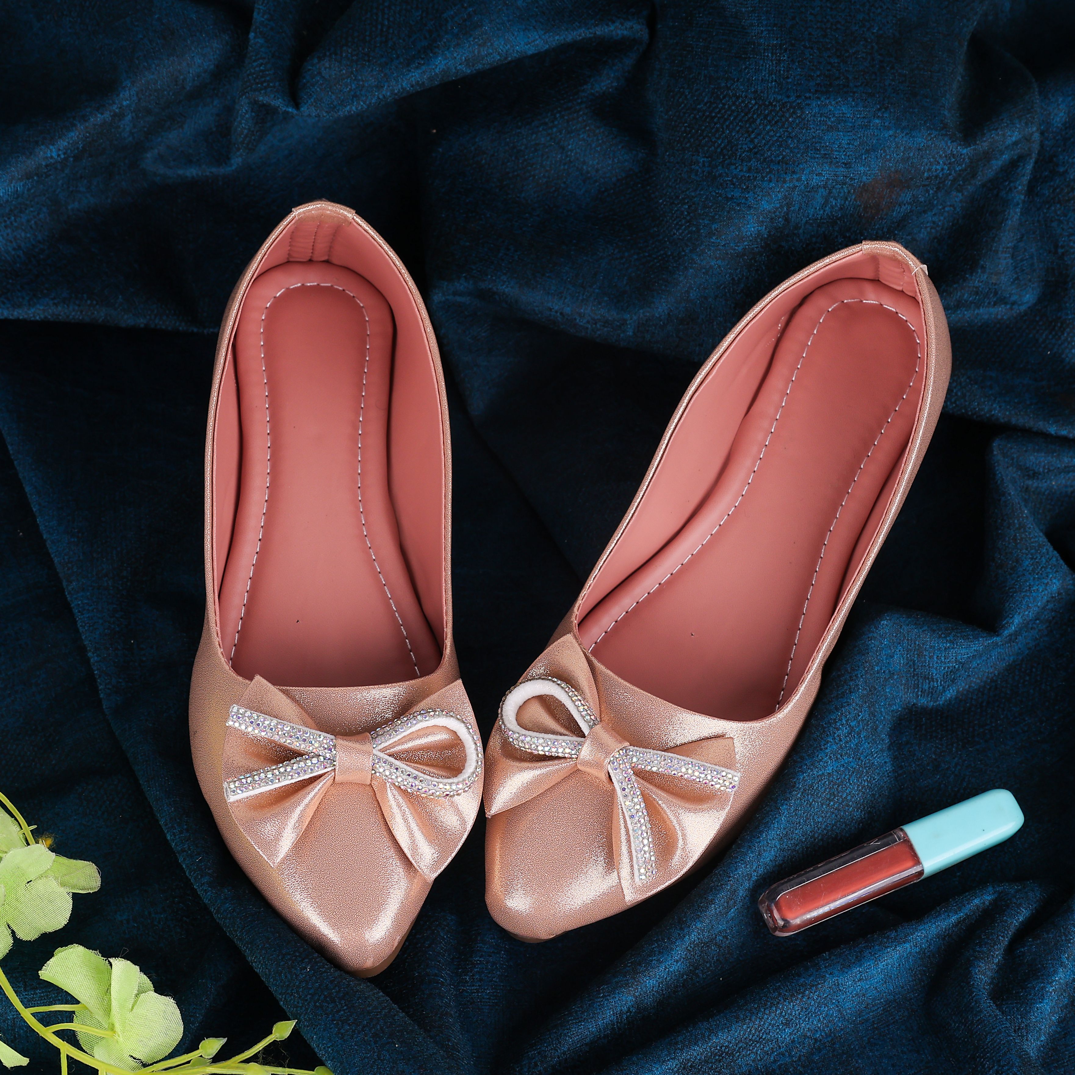 Elegant Peach Bow Flats on Blue Velvet · Free Stock Photo