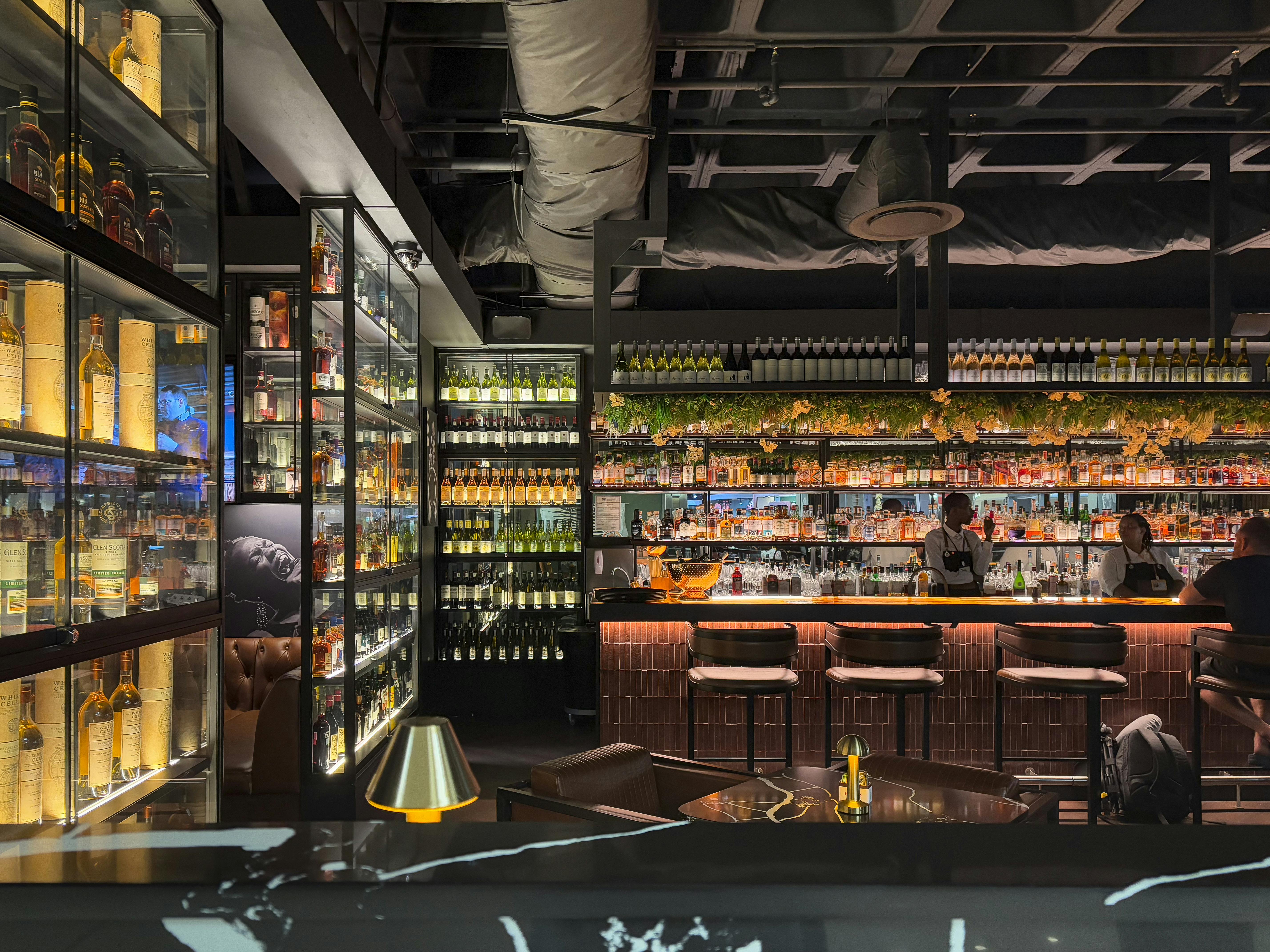 Modern Cocktail Bar with Extensive Liquor Display · Free Stock Photo