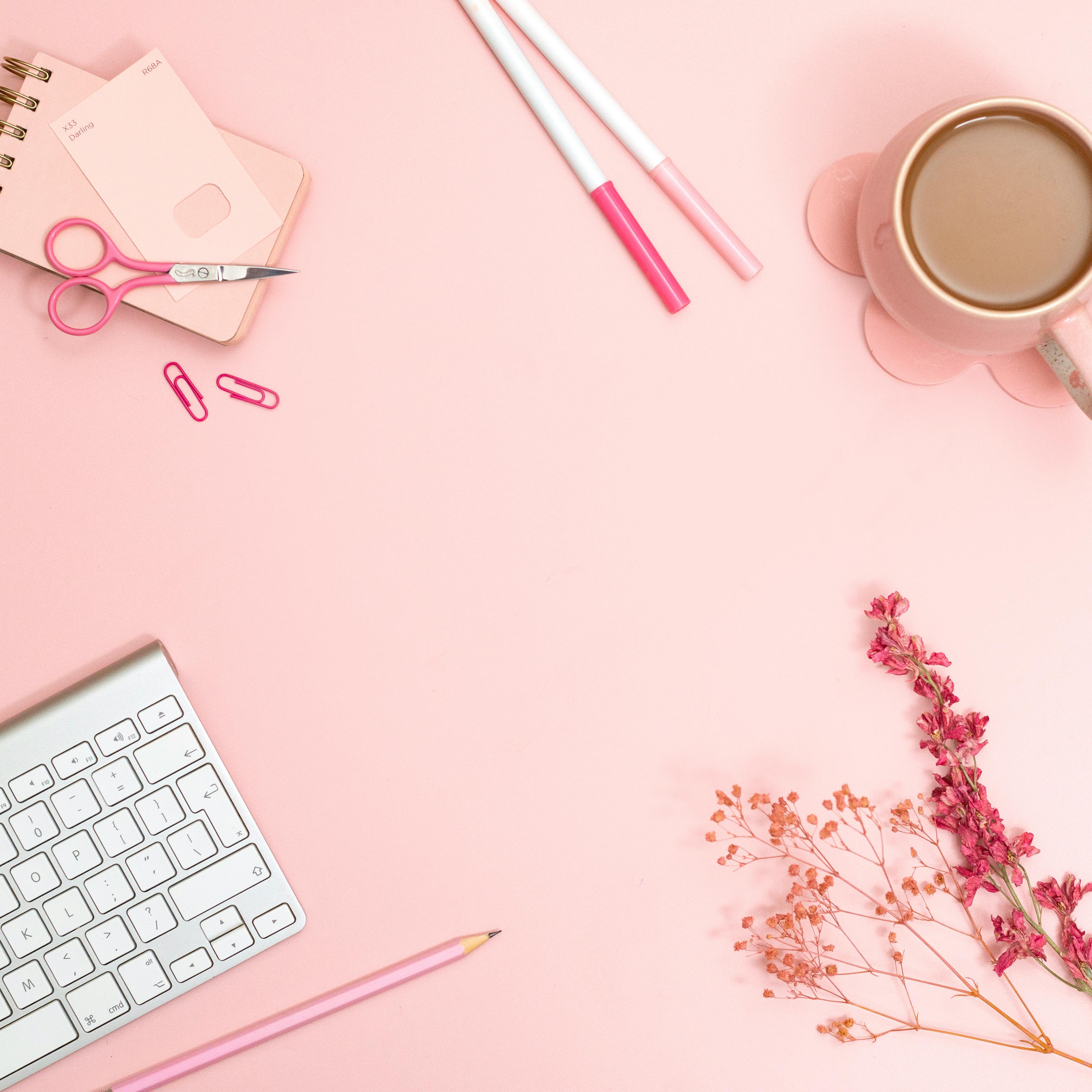 Pink Aesthetic Desk with Laptop and Vintage Camera · Free Stock Photo
