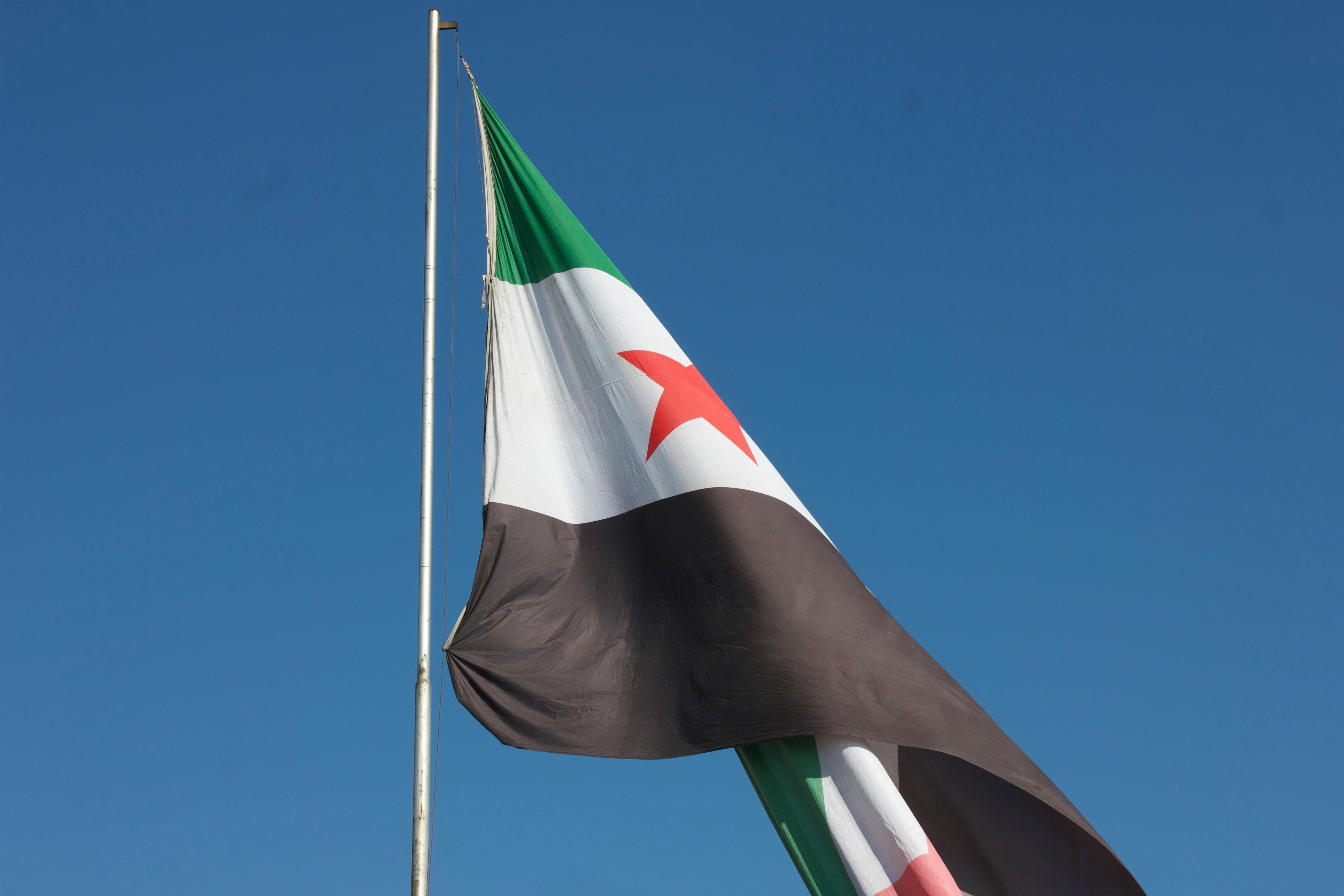 Syrian Flag Waving Against Clear Blue Sky · Free Stock Photo