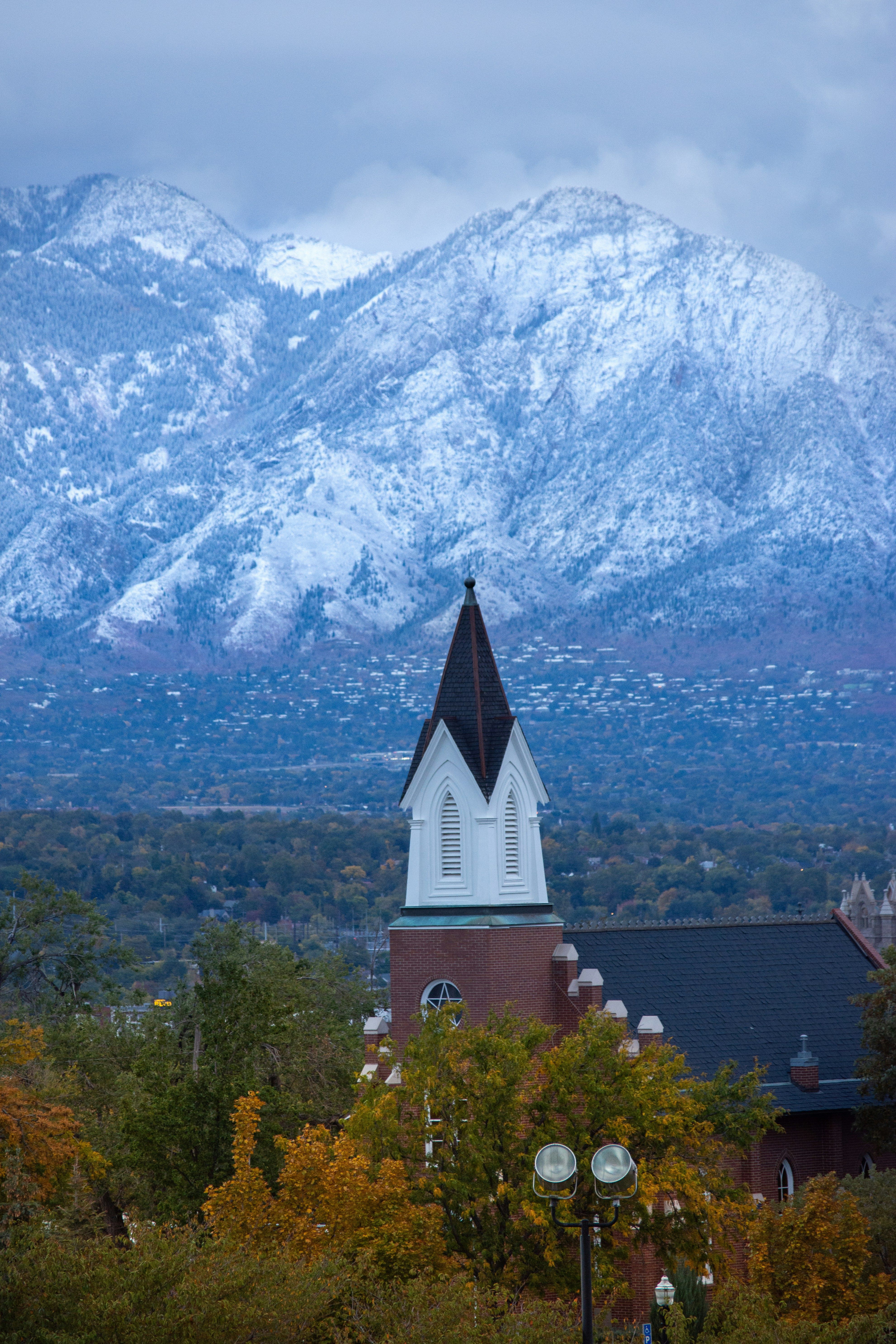 Scenic View of Wasatch Mountains With Church in Autumn · Free Stock Photo