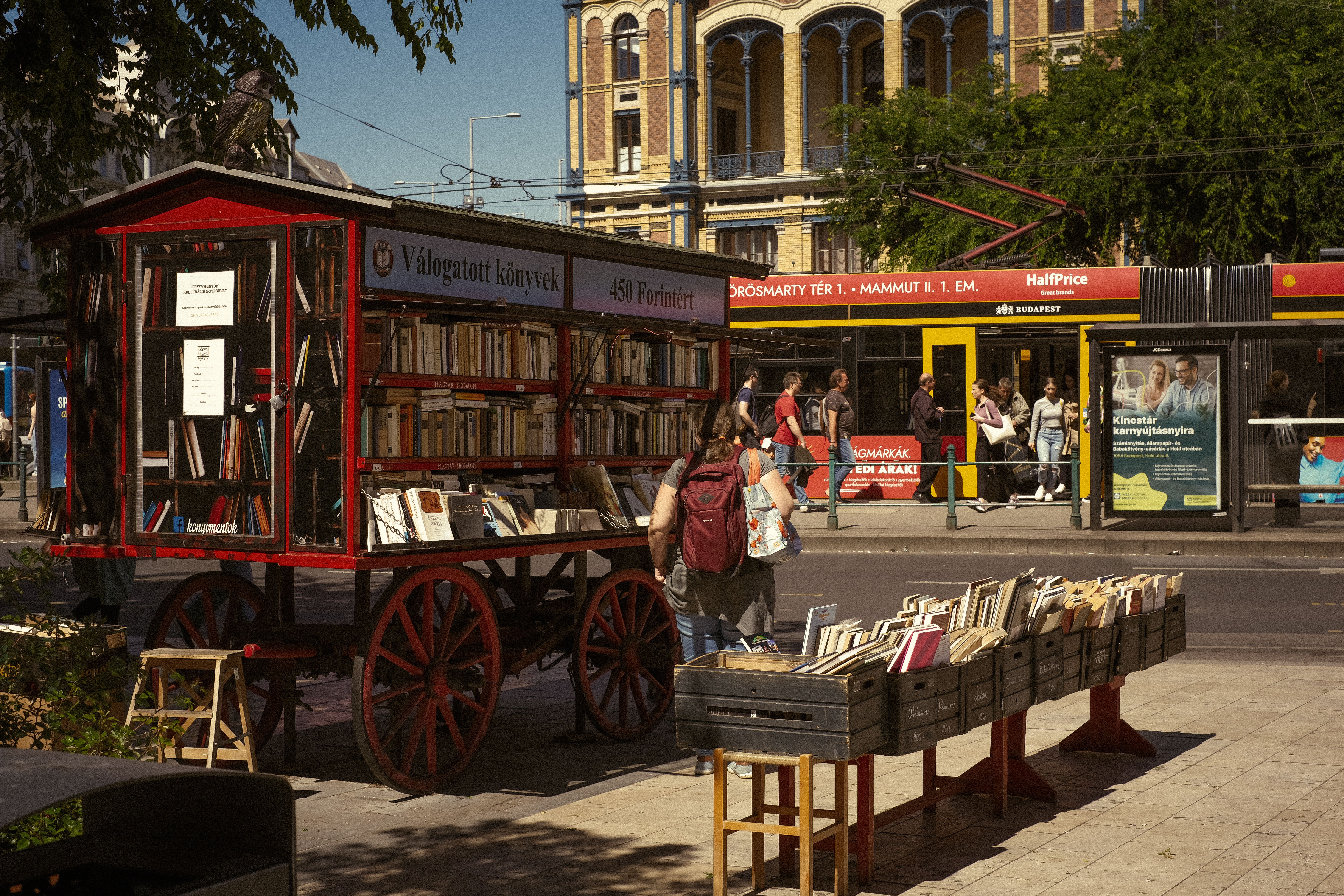 Street Book Stand in Bustling City Setting · Free Stock Photo