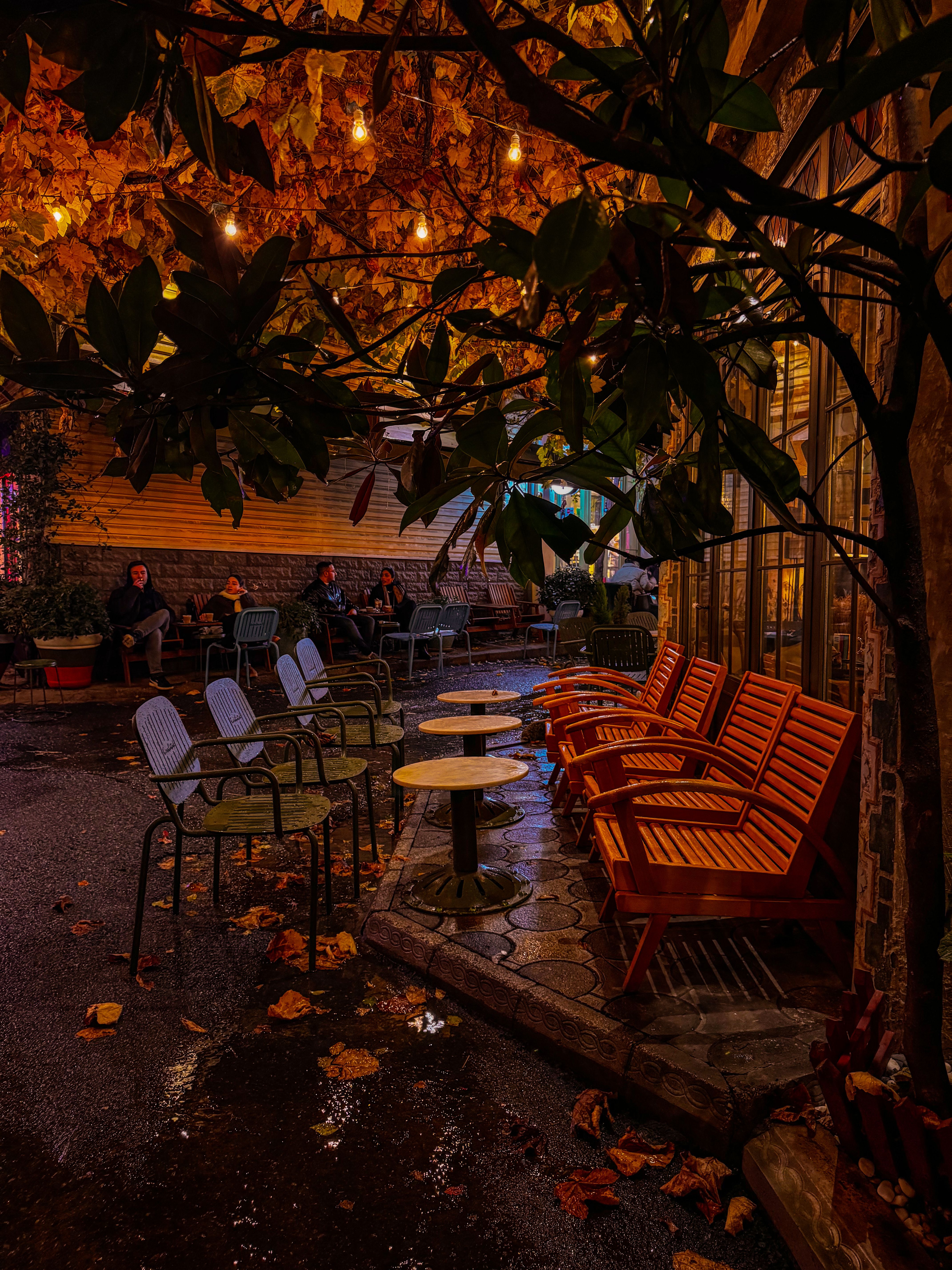 Cozy Outdoor Café with Autumn Ambiance at Night · Free Stock Photo