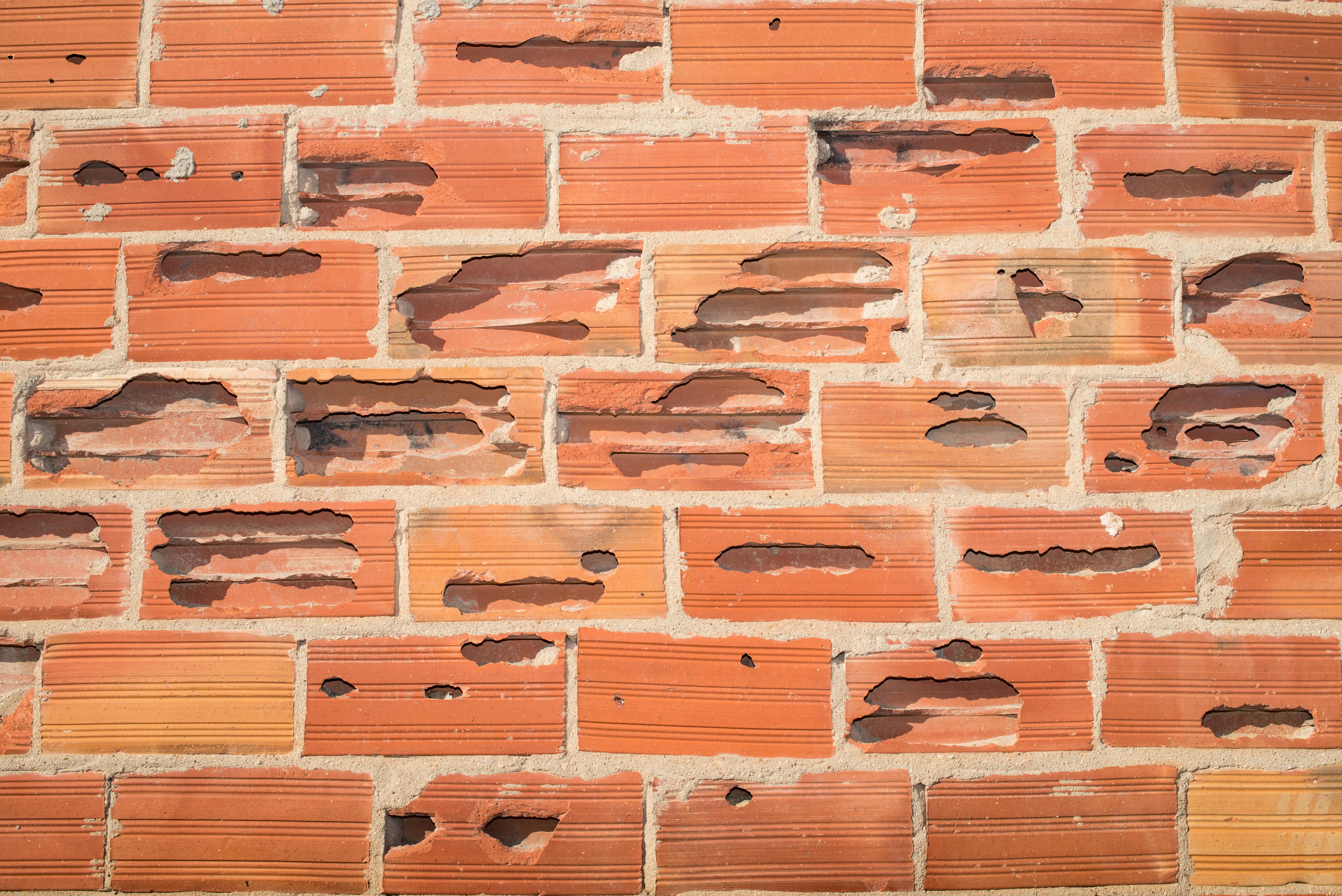 Rustic red brick wall with texture and shadows · Free Stock Photo