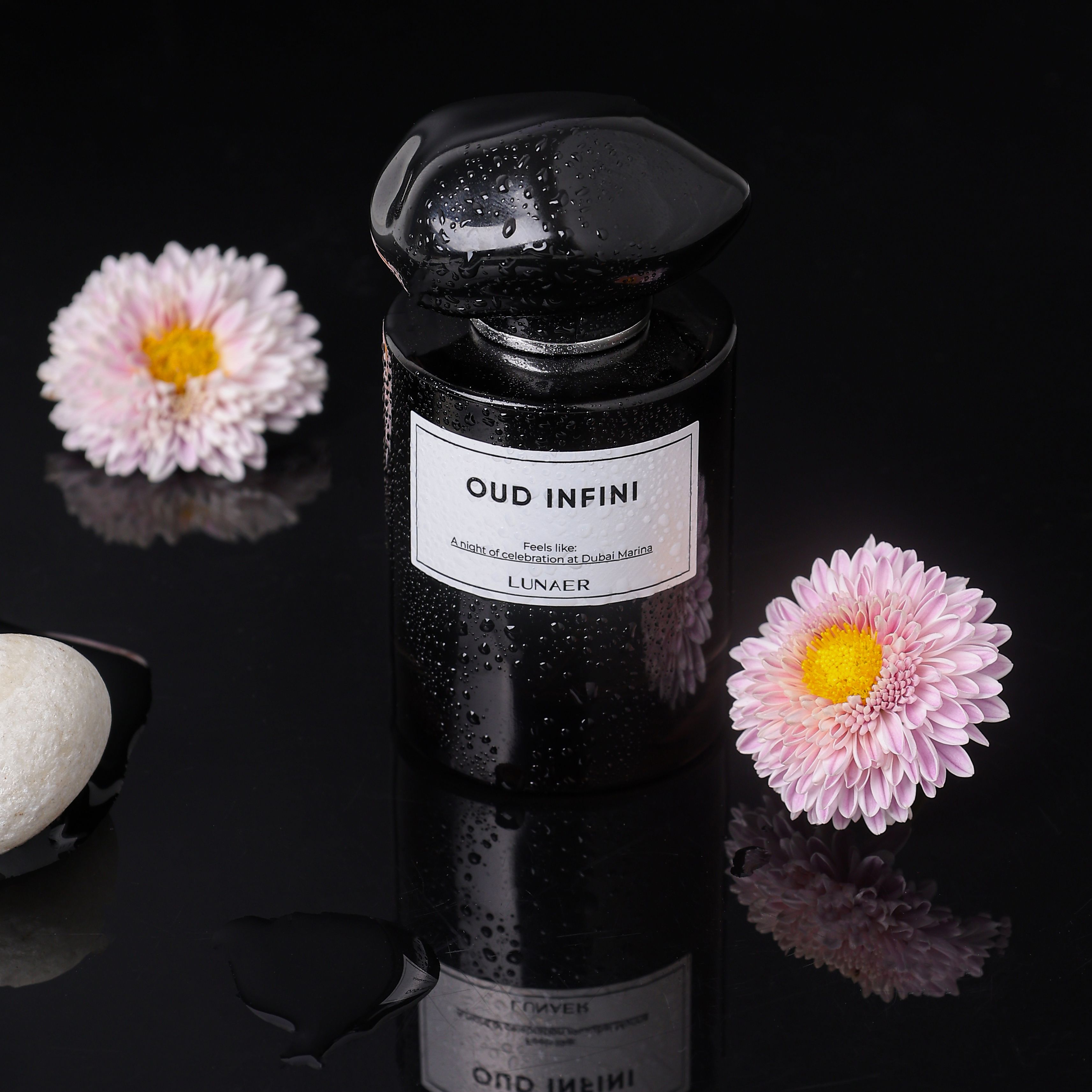 Elegant Perfume Bottle with Flowers on Black Backdrop · Free Stock Photo