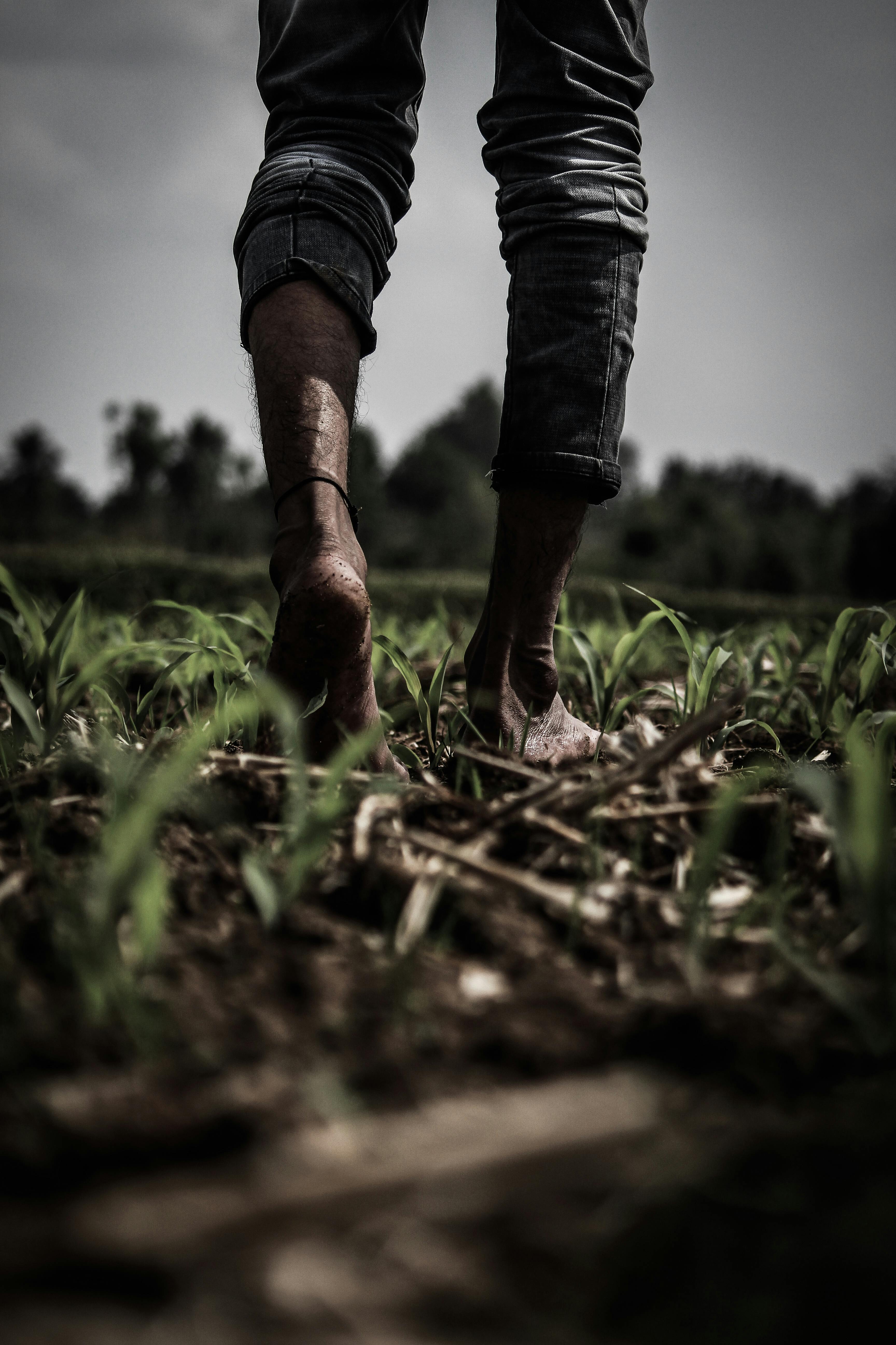 Barefoot Farmer Walking Through Green Fields · Free Stock Photo