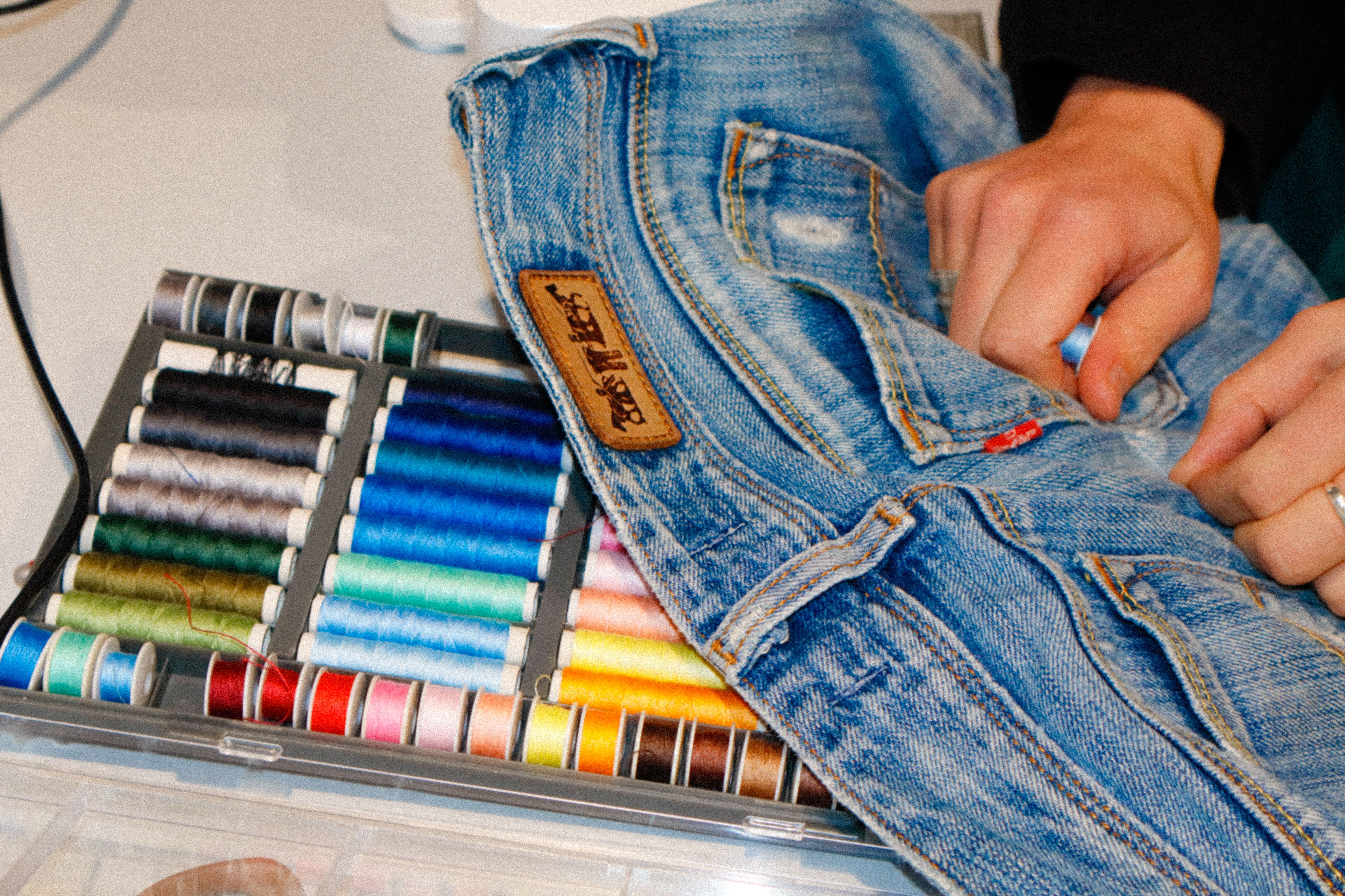 Crafting Denim: Sewing Blue Jeans with Multicolored Threads · Free ...
