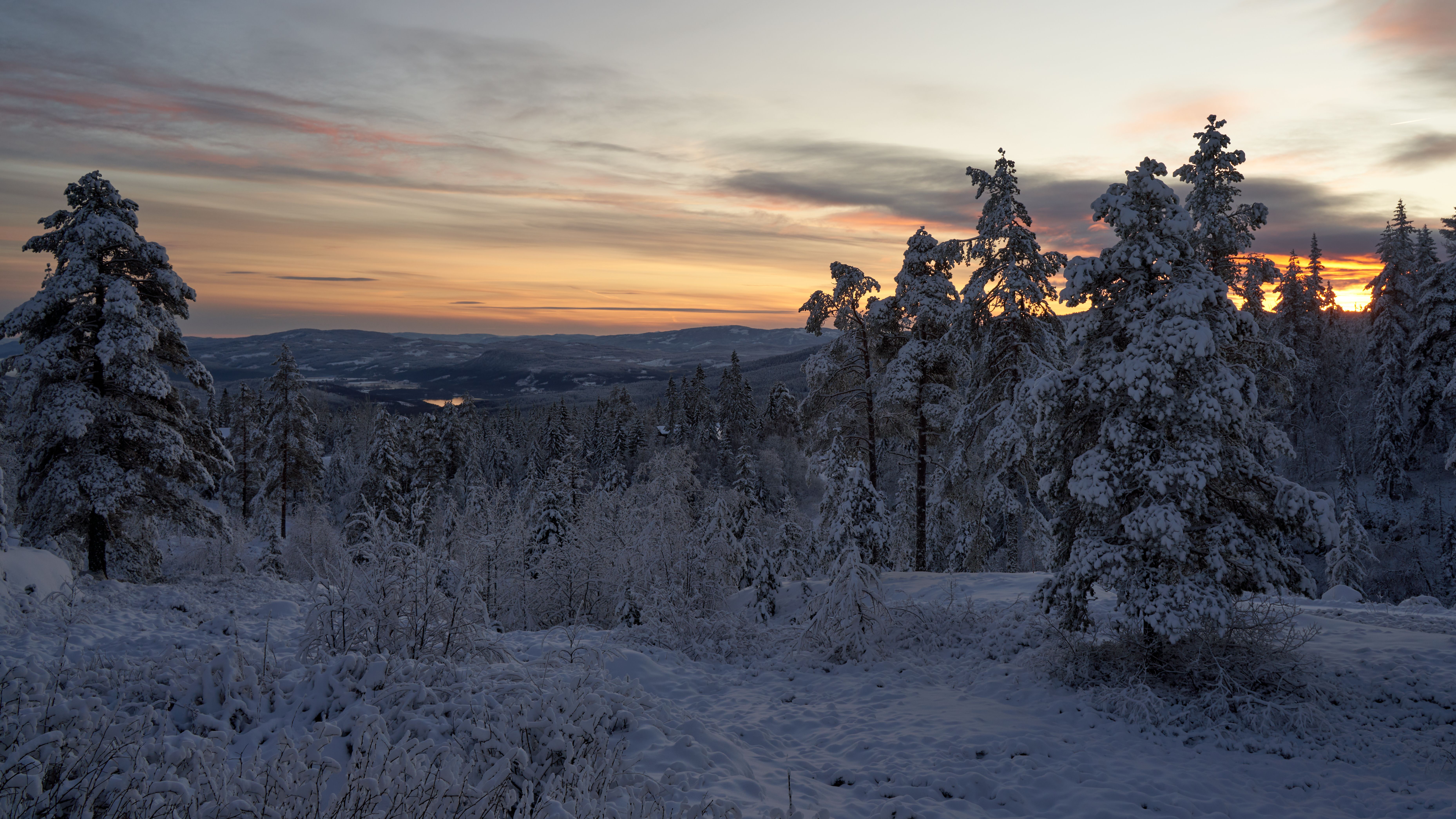 Serene Winter Sunset in Krøderen, Norway · Free Stock Photo
