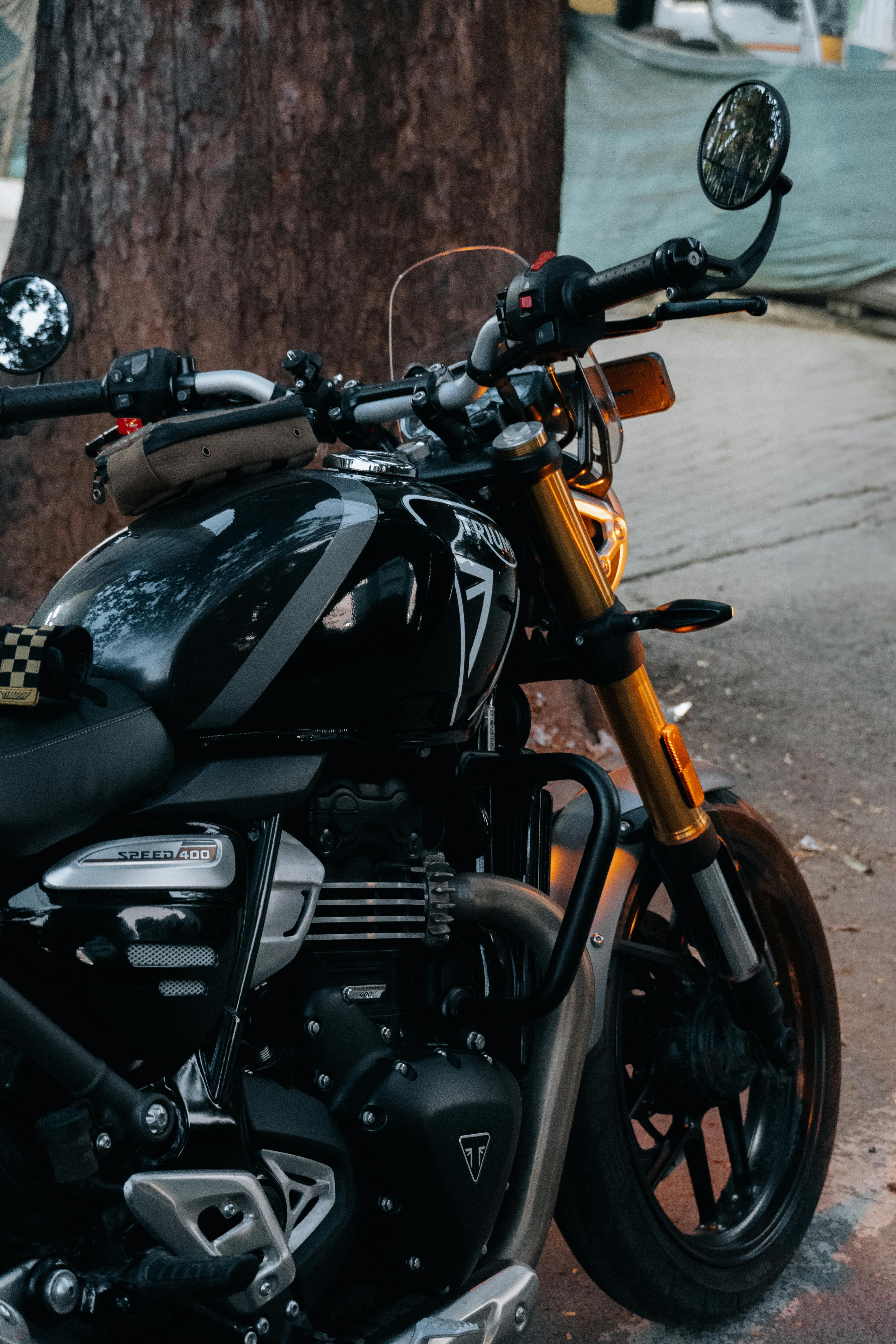 Black Classic Motorcycle Parked Under a Tree · Free Stock Photo