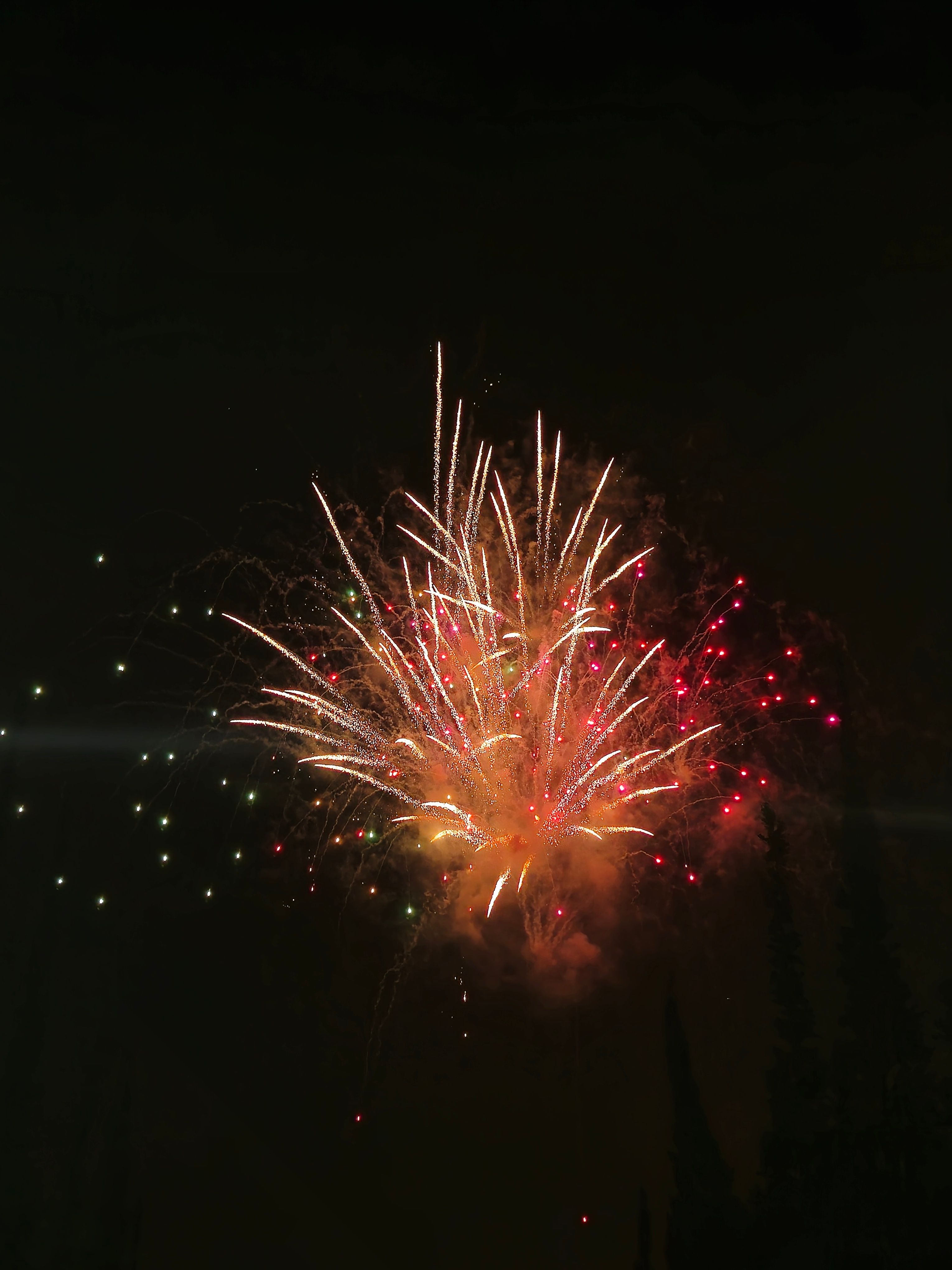 Bright firework with smoke cloud in dark sky at night · Free Stock Photo
