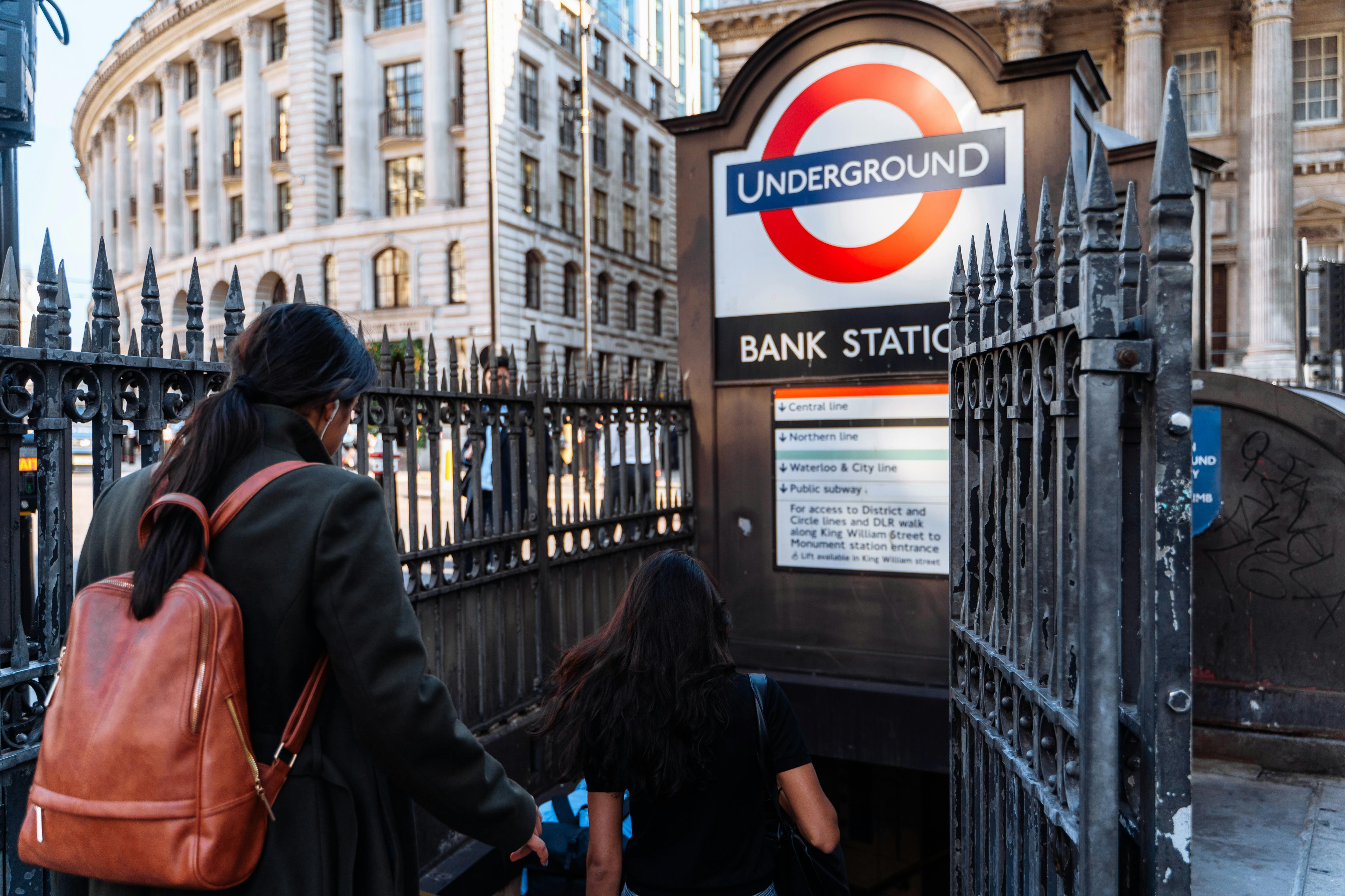 Busy London Bank Station Entrance with Pedestrians · Free Stock Photo