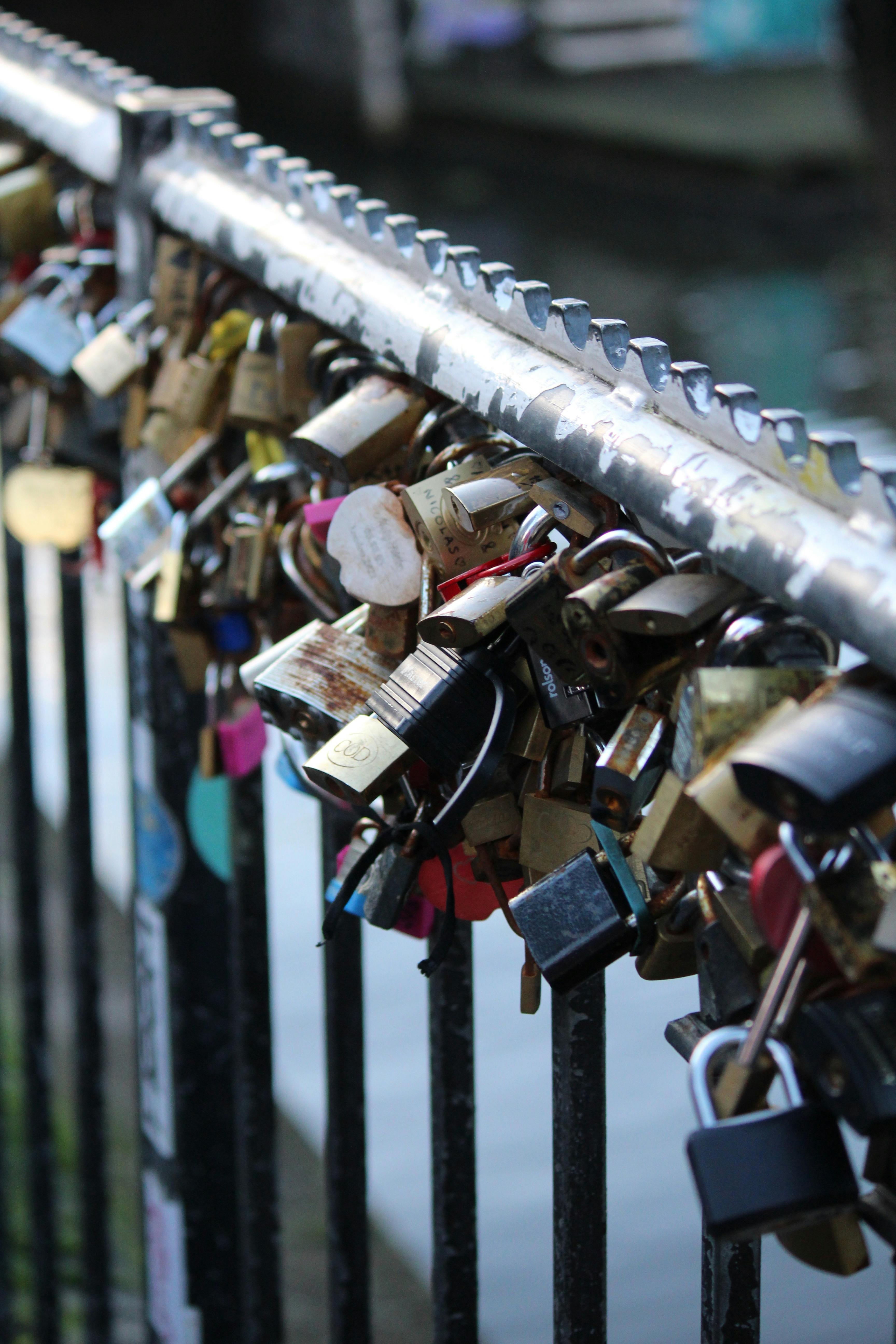 Romantic Love Locks on Bridge Railing · Free Stock Photo