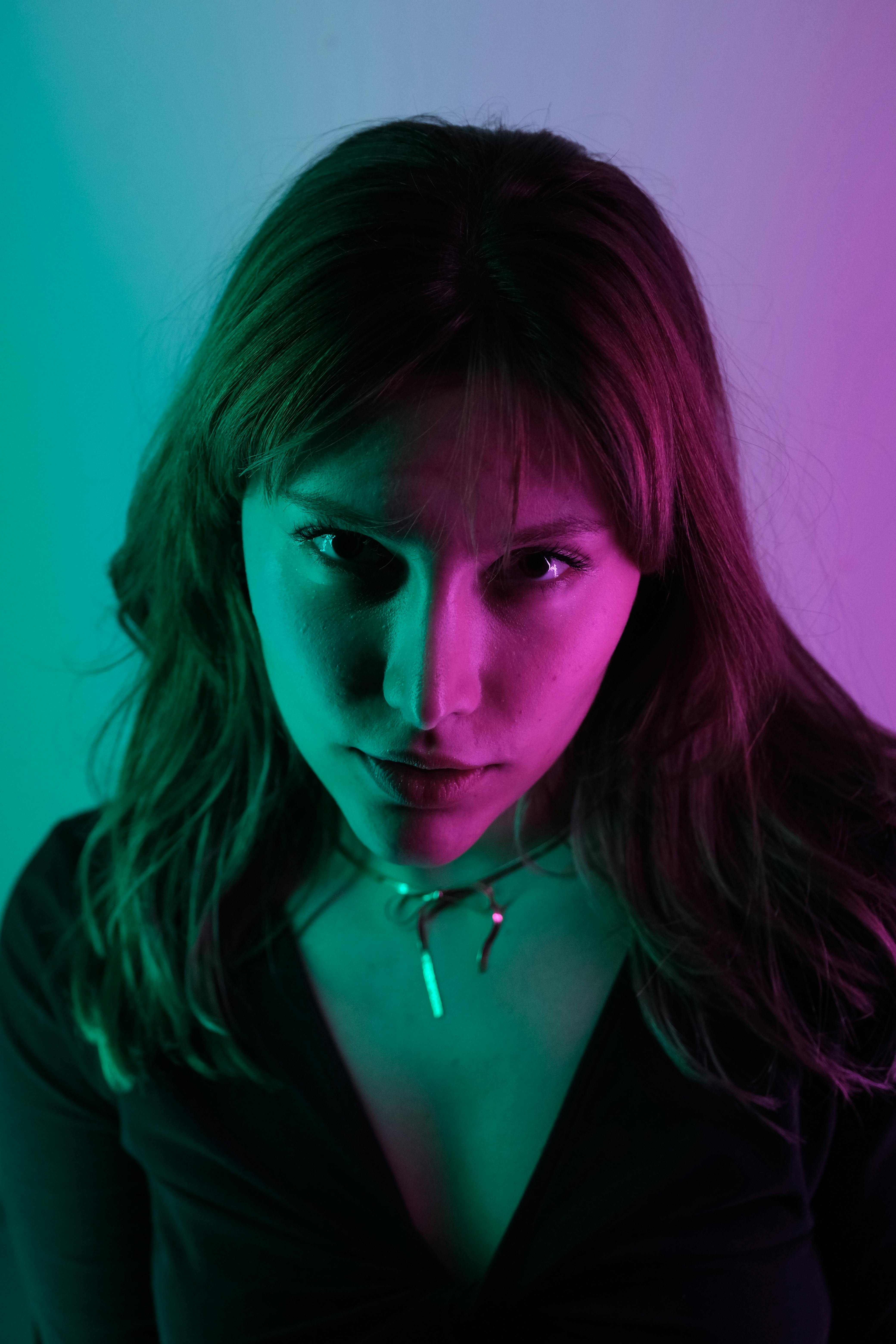 Moody Portrait with Colorful Neon Lighting · Free Stock Photo