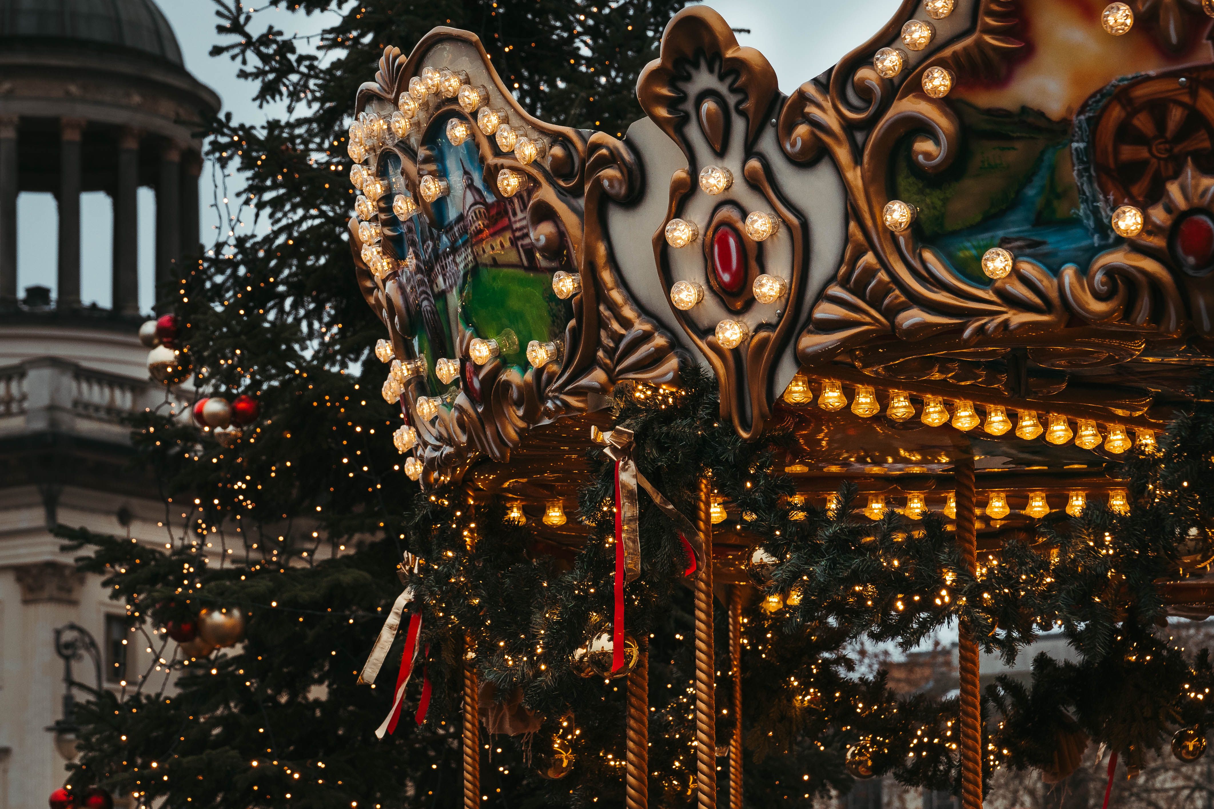 Festive Carousel at Christmas Market · Free Stock Photo