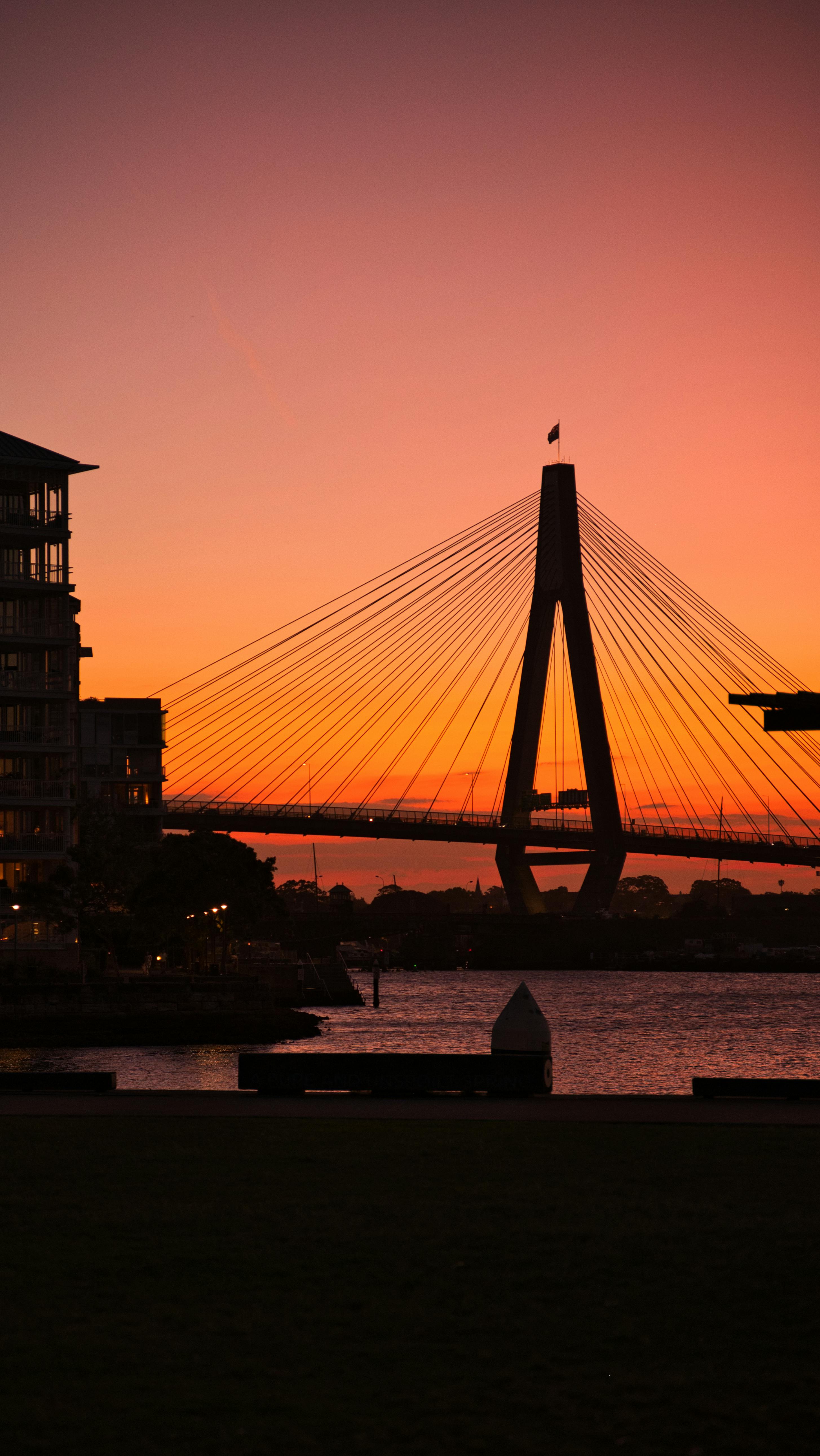 Anzac Bridge Silhouette at Sunset in Sydney · Free Stock Photo