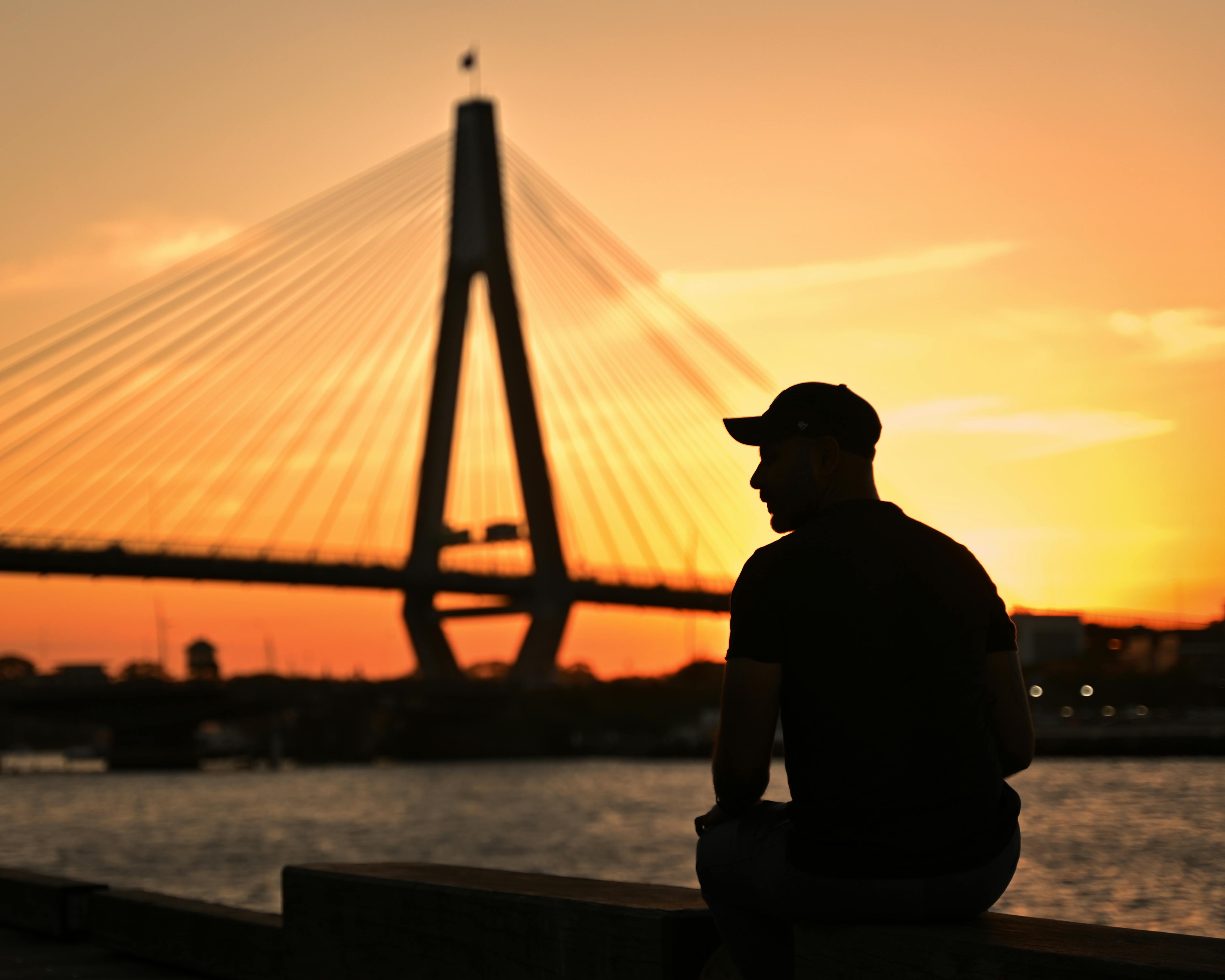 Silhouette at Sunset by Anzac Bridge, Sydney · Free Stock Photo