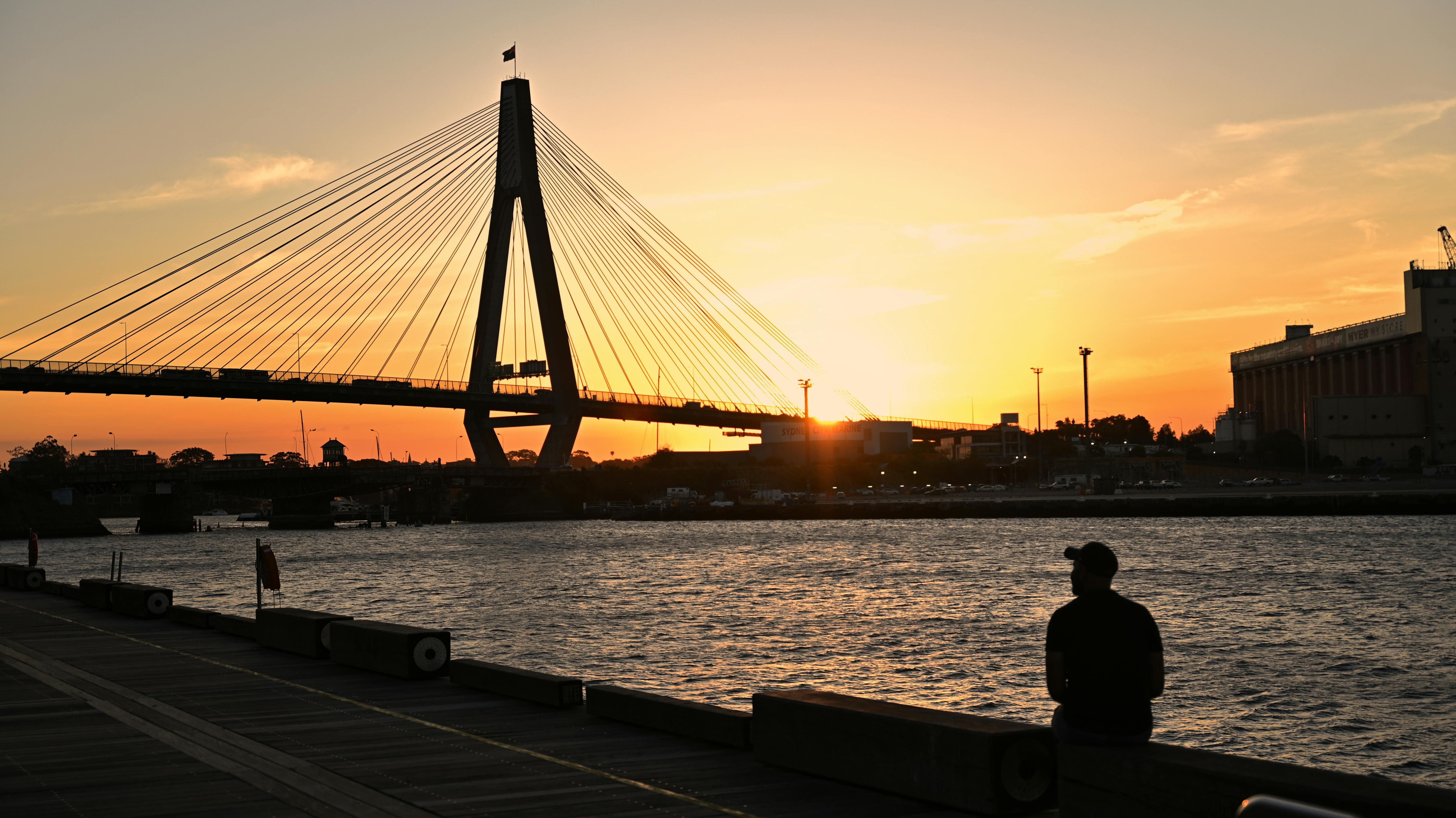 Anzac Bridge Silhouette at Sunset in Sydney · Free Stock Photo