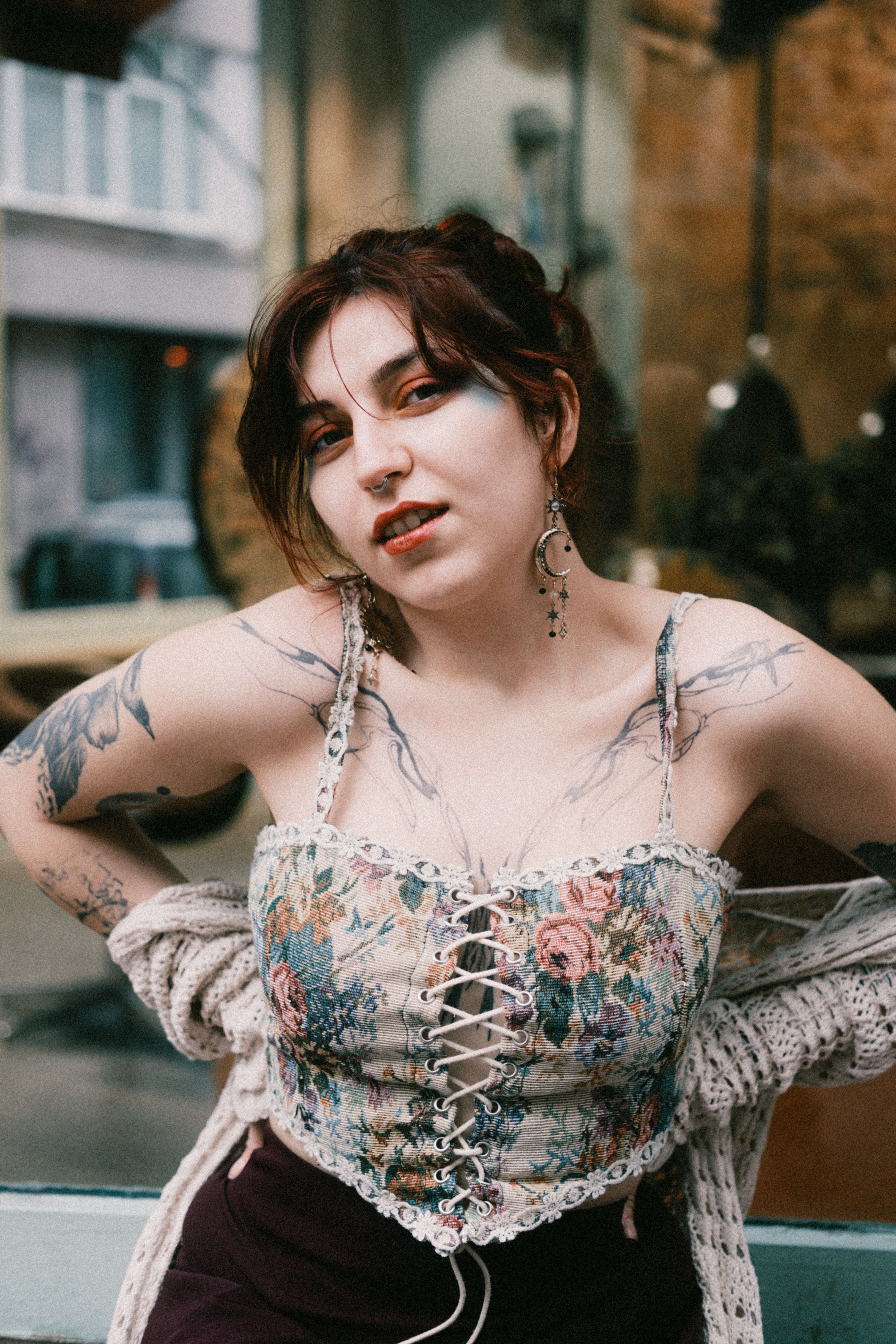 Edgy Fashion Portrait with Floral Corset · Free Stock Photo