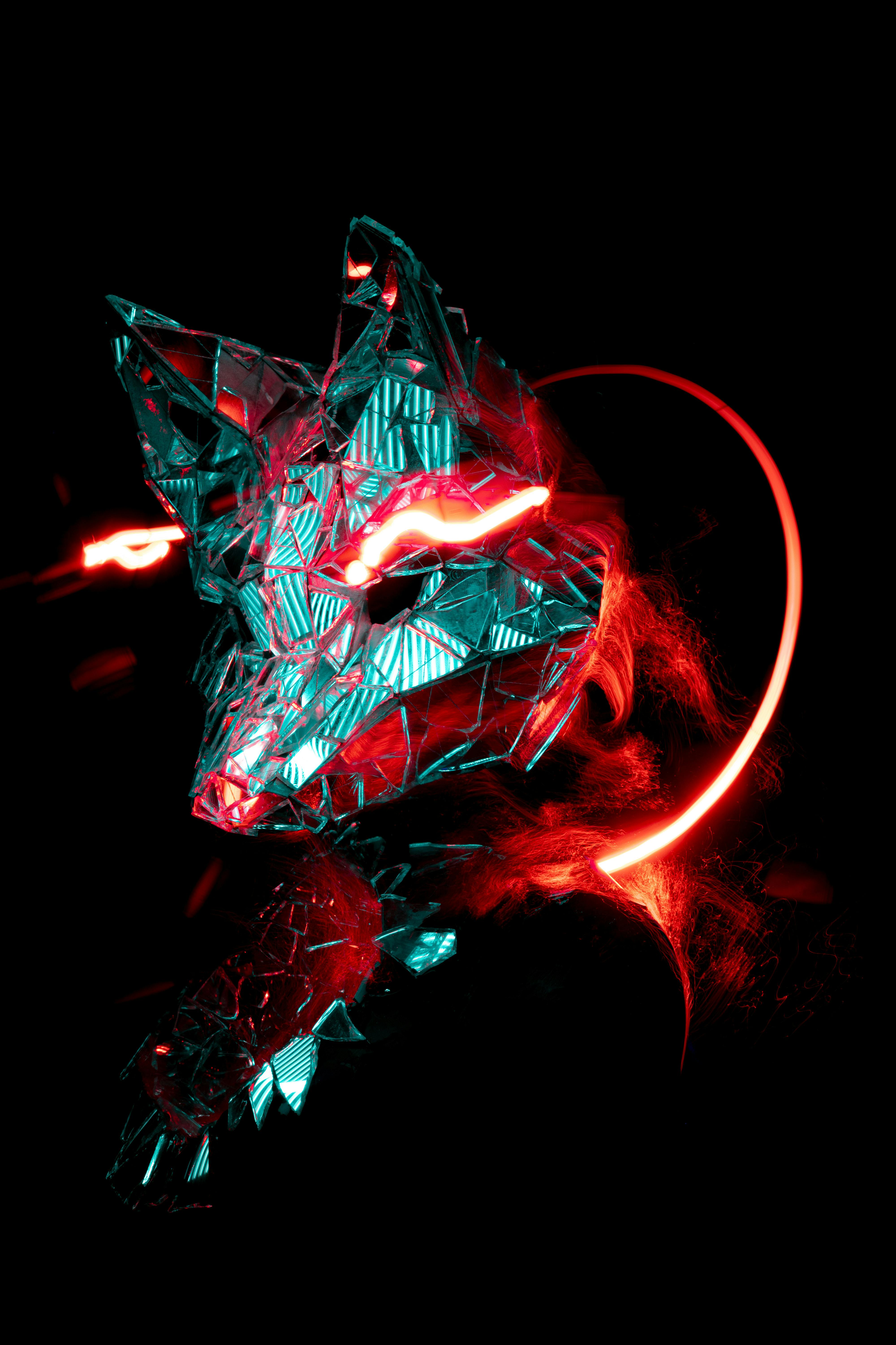 Abstract Neon Fox Art with Geometric Patterns · Free Stock Photo