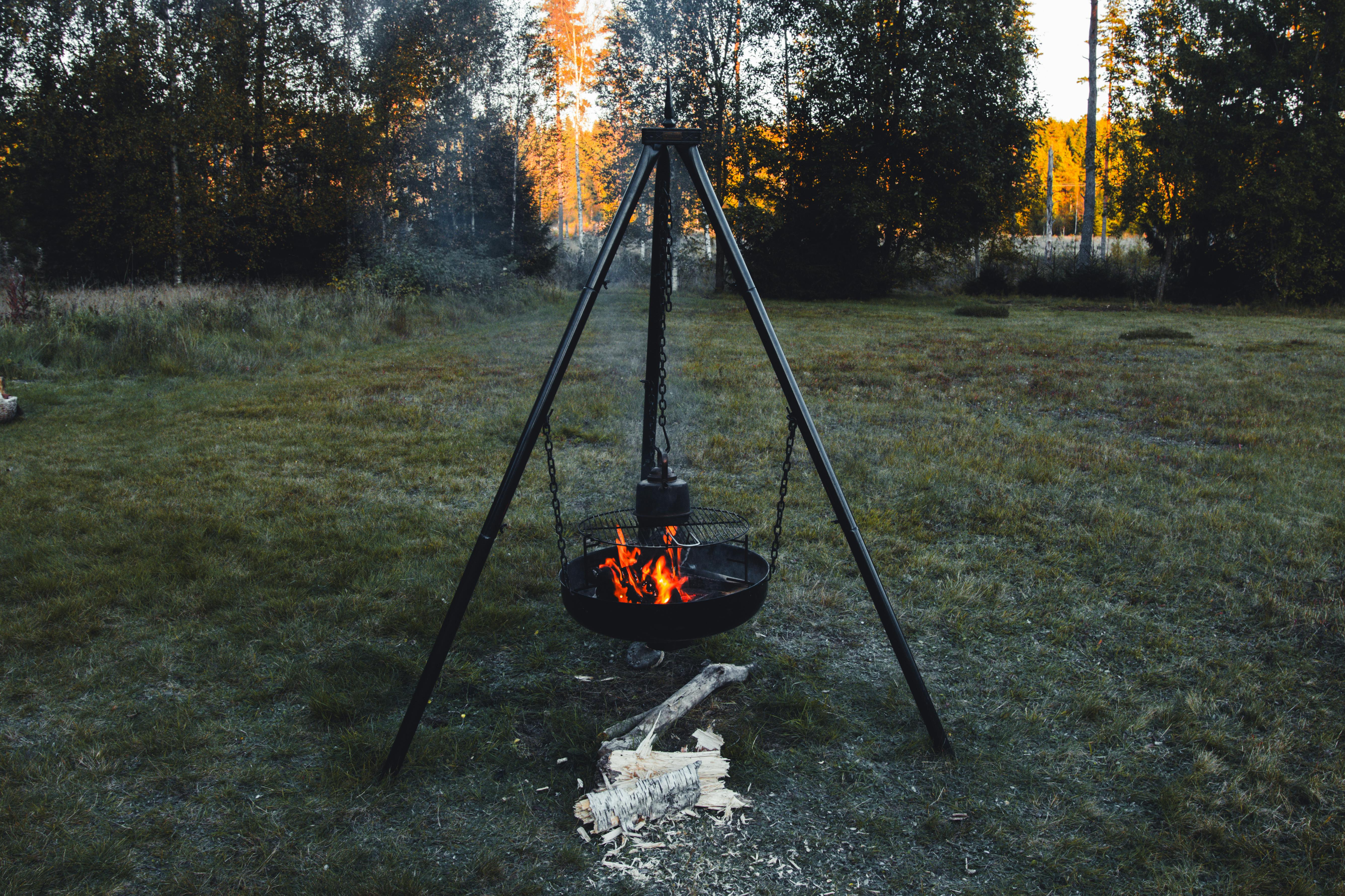 Outdoor Tripod Campfire in Scandinavian Woods · Free Stock Photo