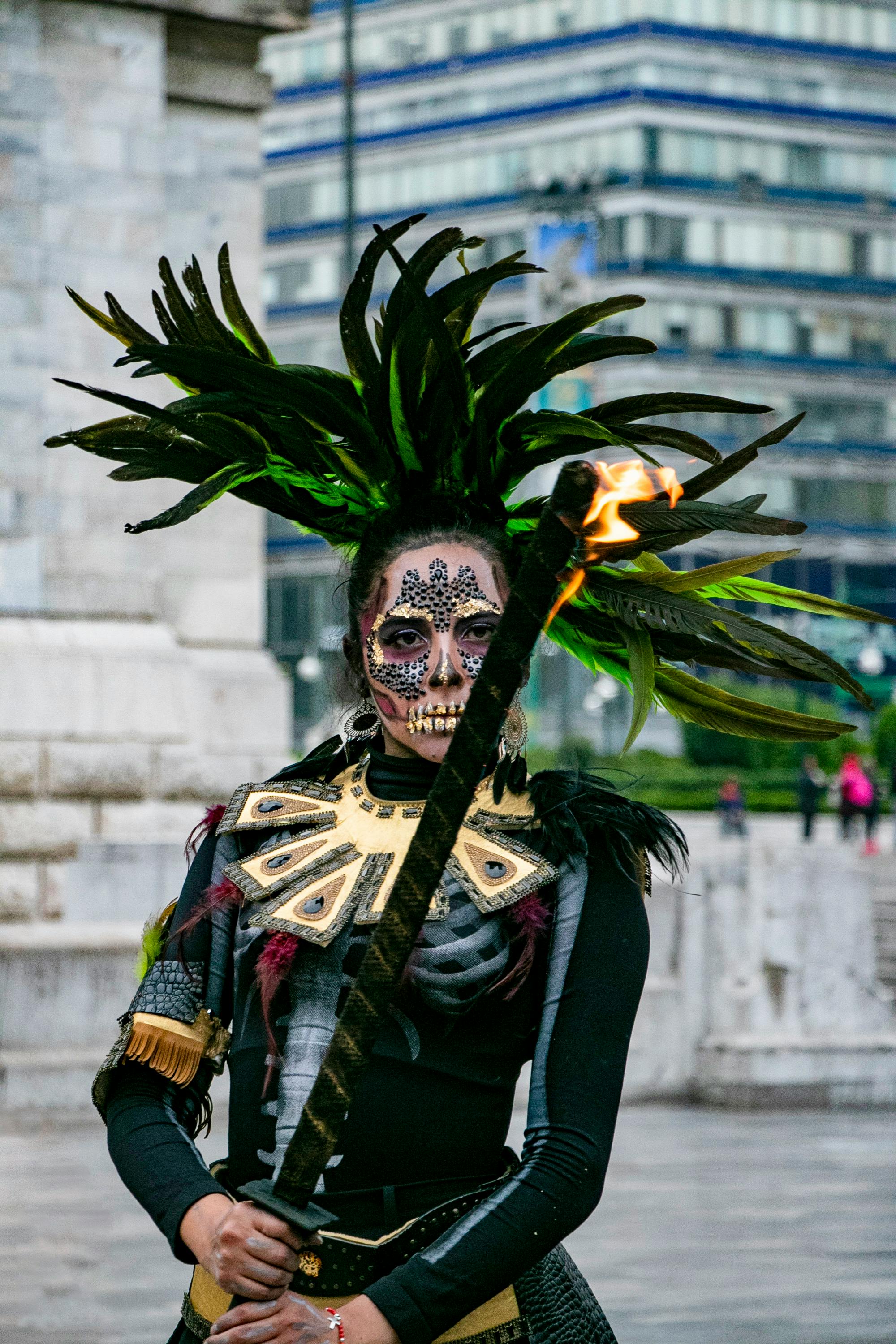 Aztec Warrior with Traditional Costume and Face Paint · Free Stock Photo