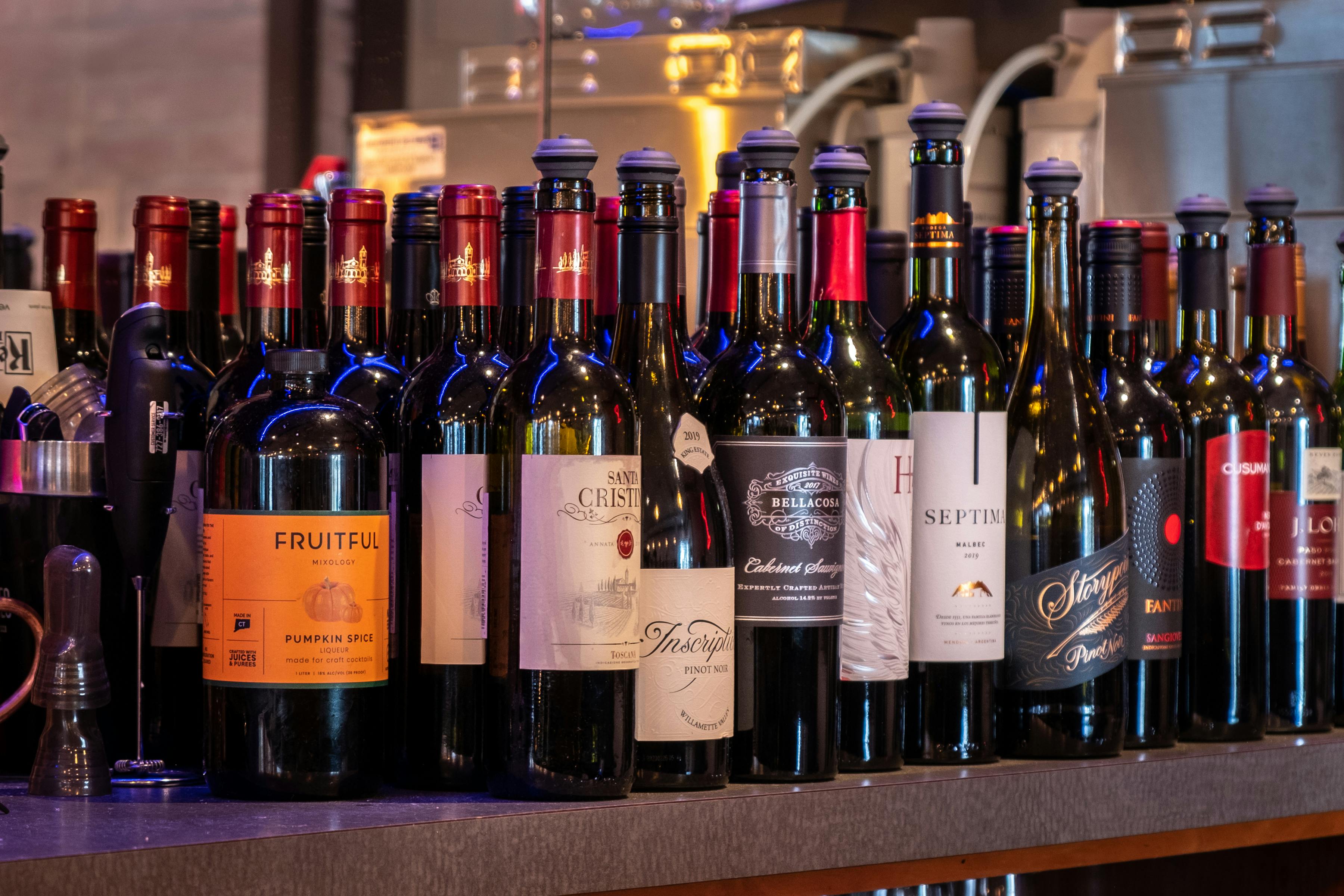 Assorted Wine Bottles on Display at a Bar · Free Stock Photo
