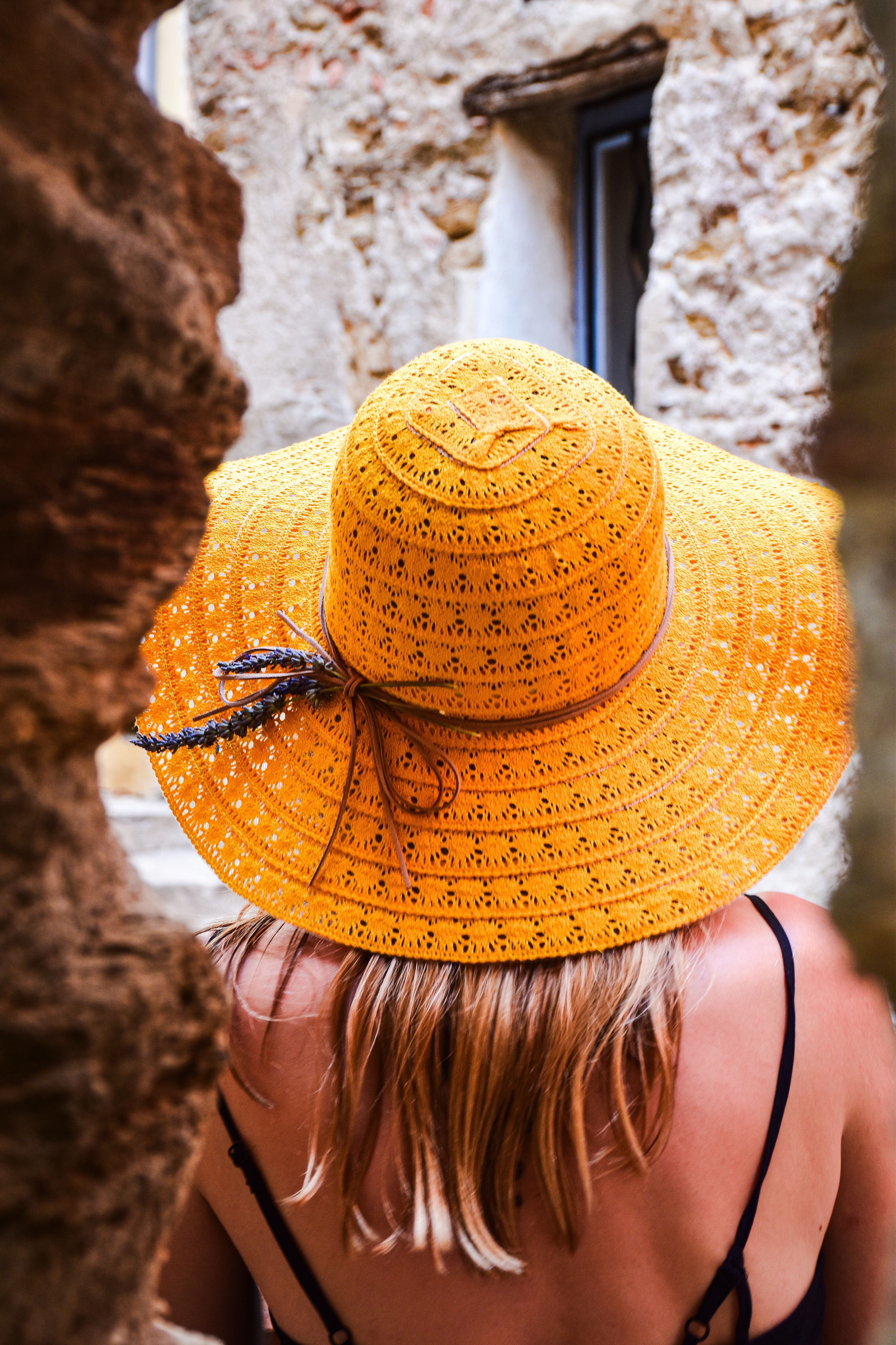Woman in Yellow Hat Enjoys Provence Scenery · Free Stock Photo