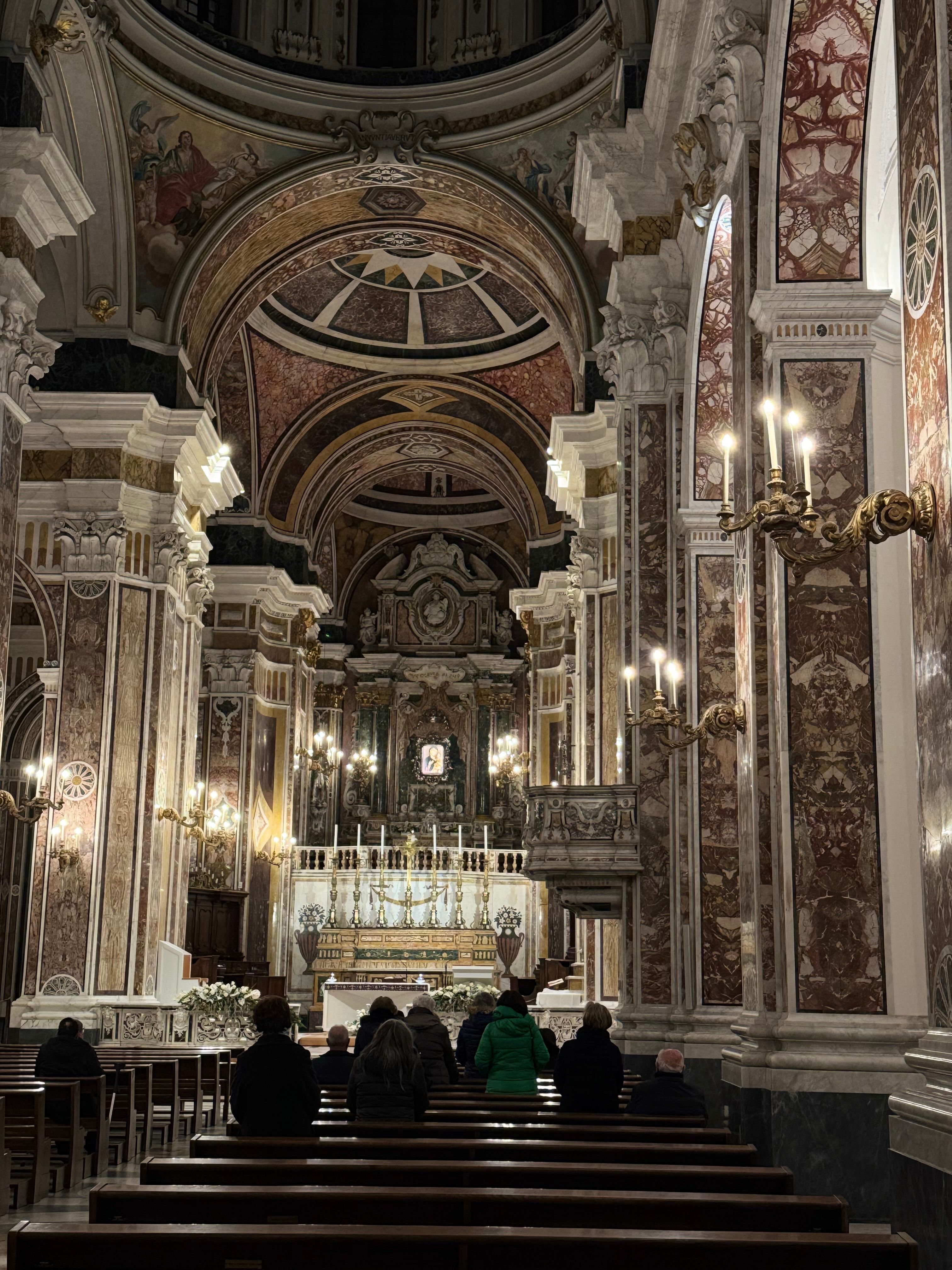 Ornate Baroque Church Interior with Worshippers · Free Stock Photo