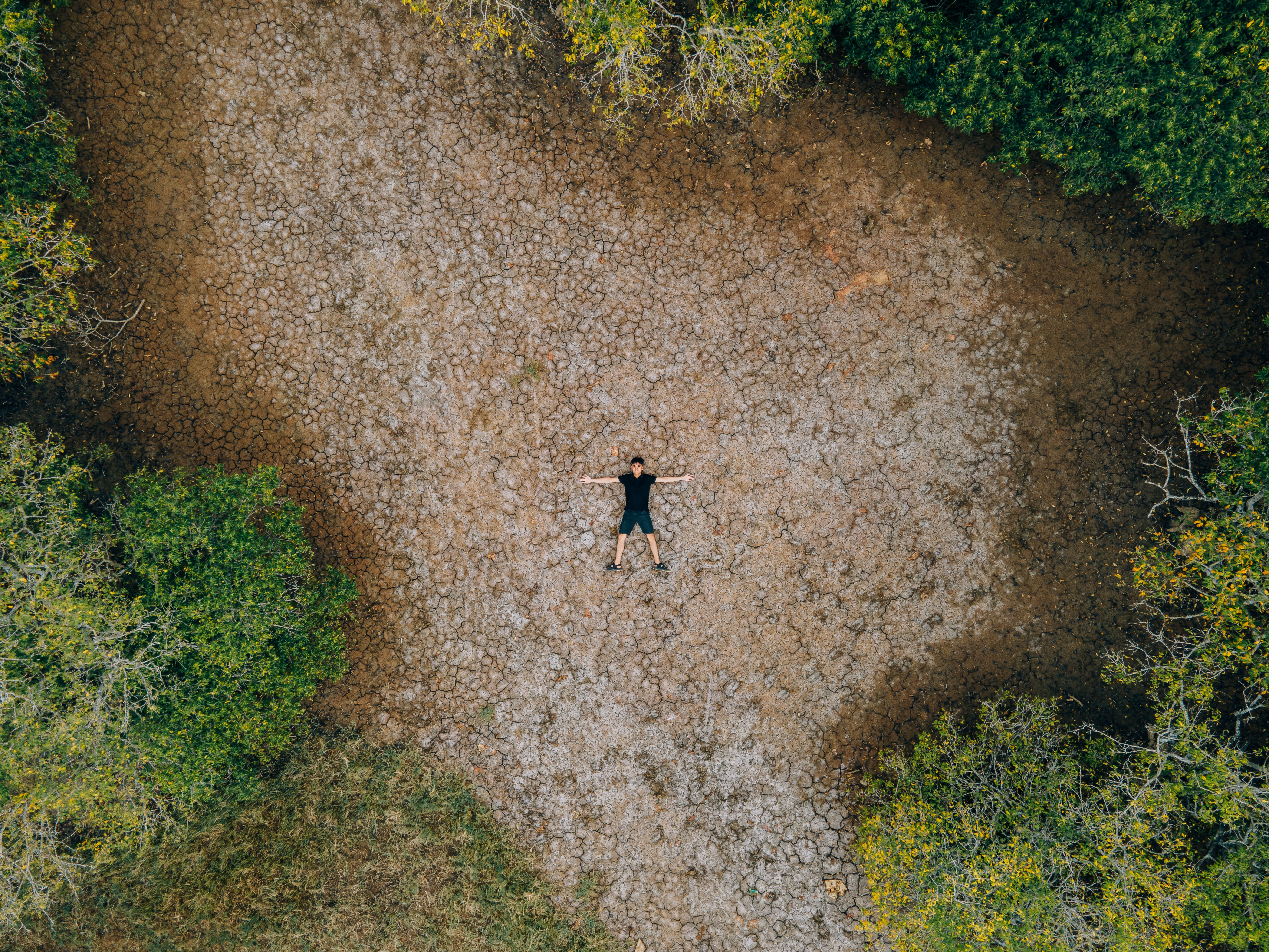 Aerial View of Person Relaxing on Dry Ground · Free Stock Photo