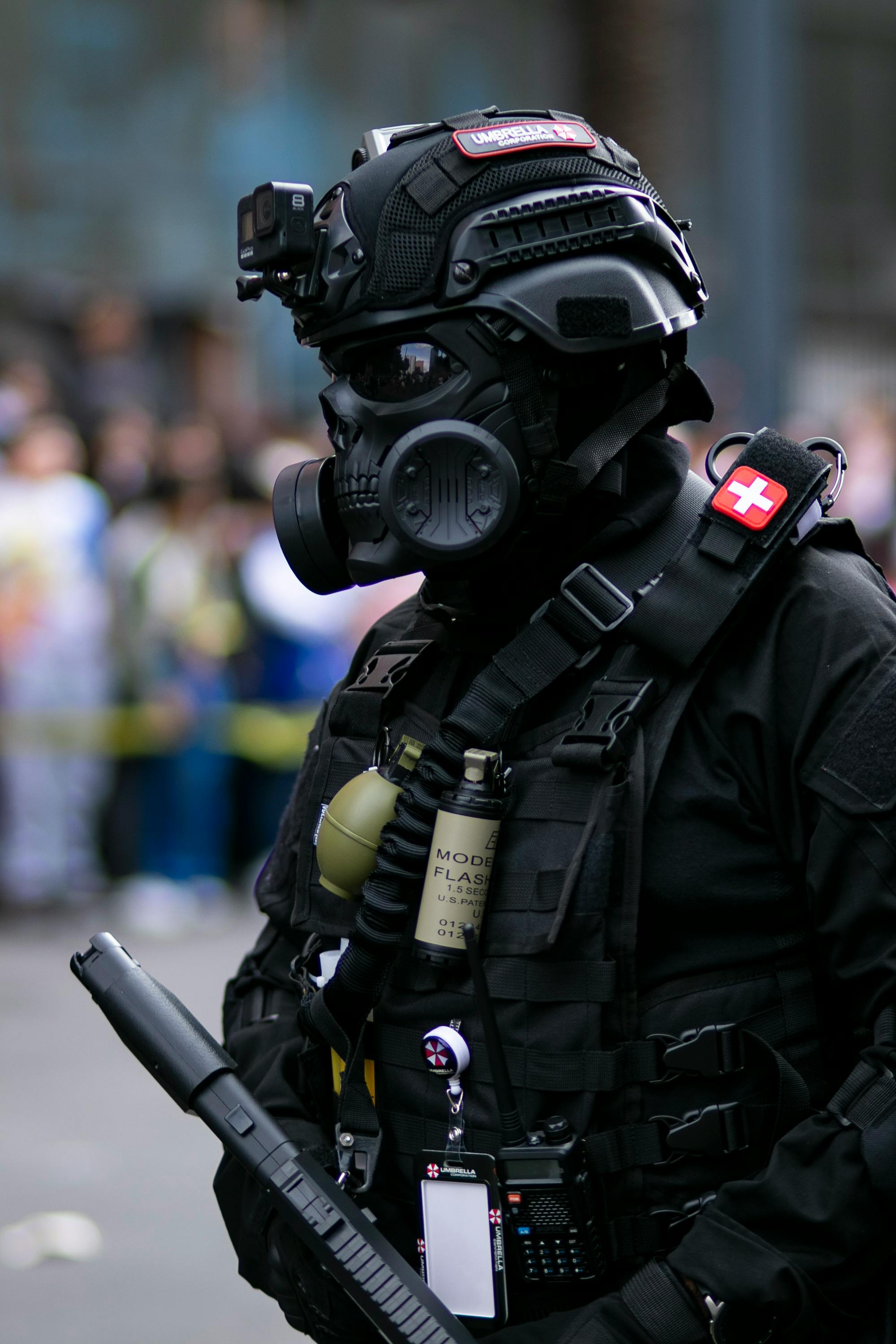 Tactical Gear Soldier in Gas Mask and Helmet Outdoors · Free Stock Photo