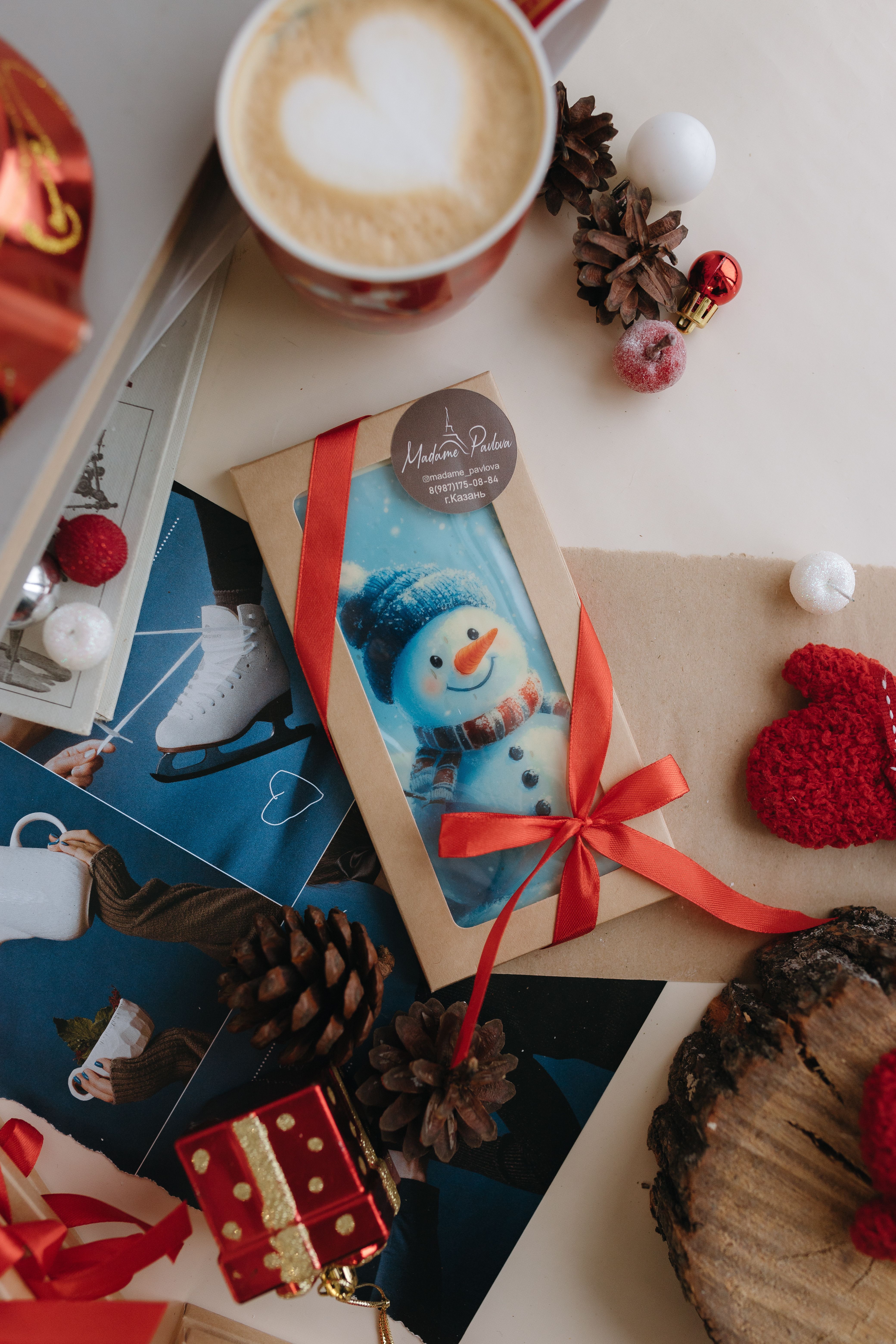 Cozy Winter Holiday Flat Lay with Snowman Card · Free Stock Photo