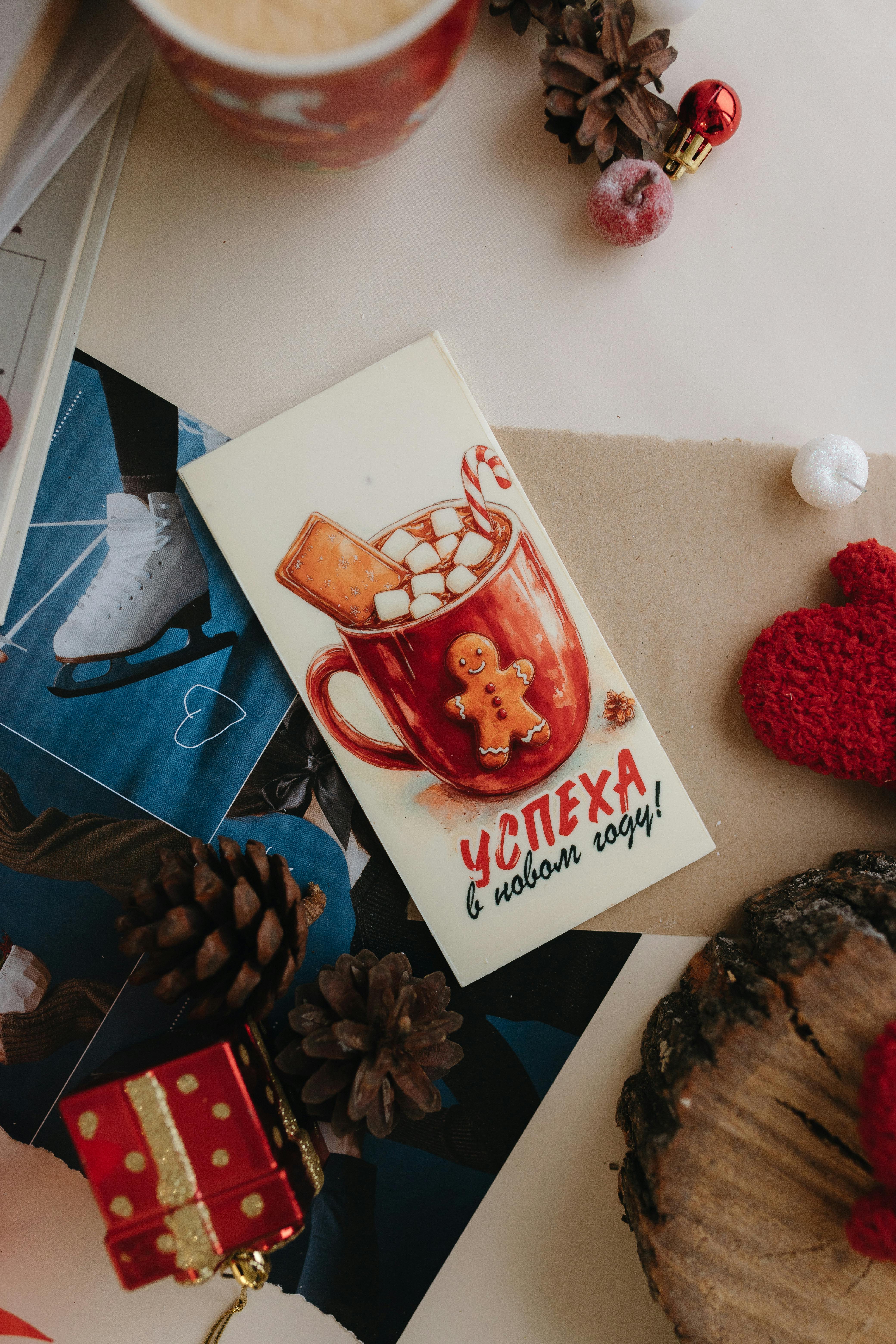 Festive Flat Lay with Holiday Card and Decorations · Free Stock Photo