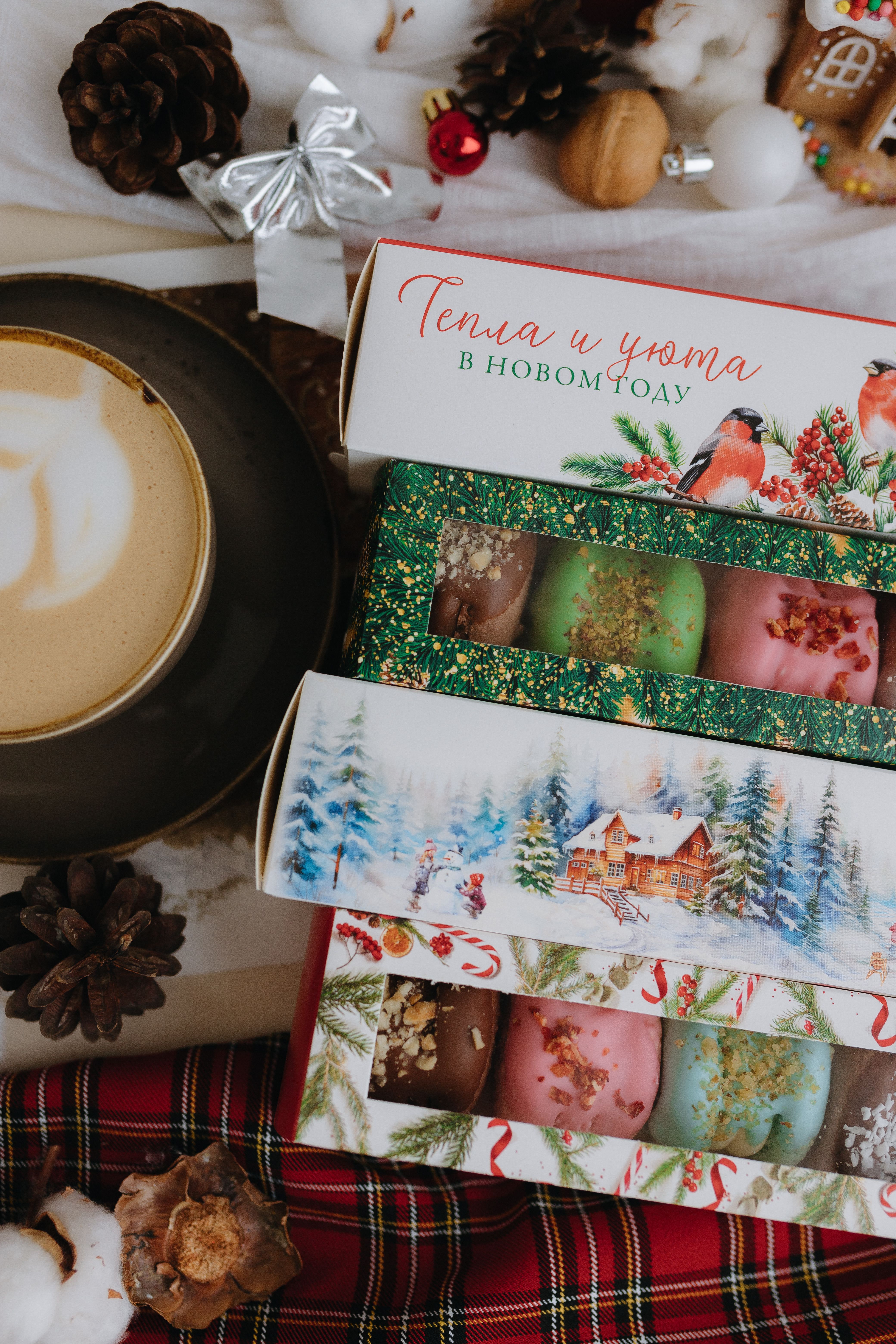 Festive Coffee and Colorful Pastries Flat Lay · Free Stock Photo