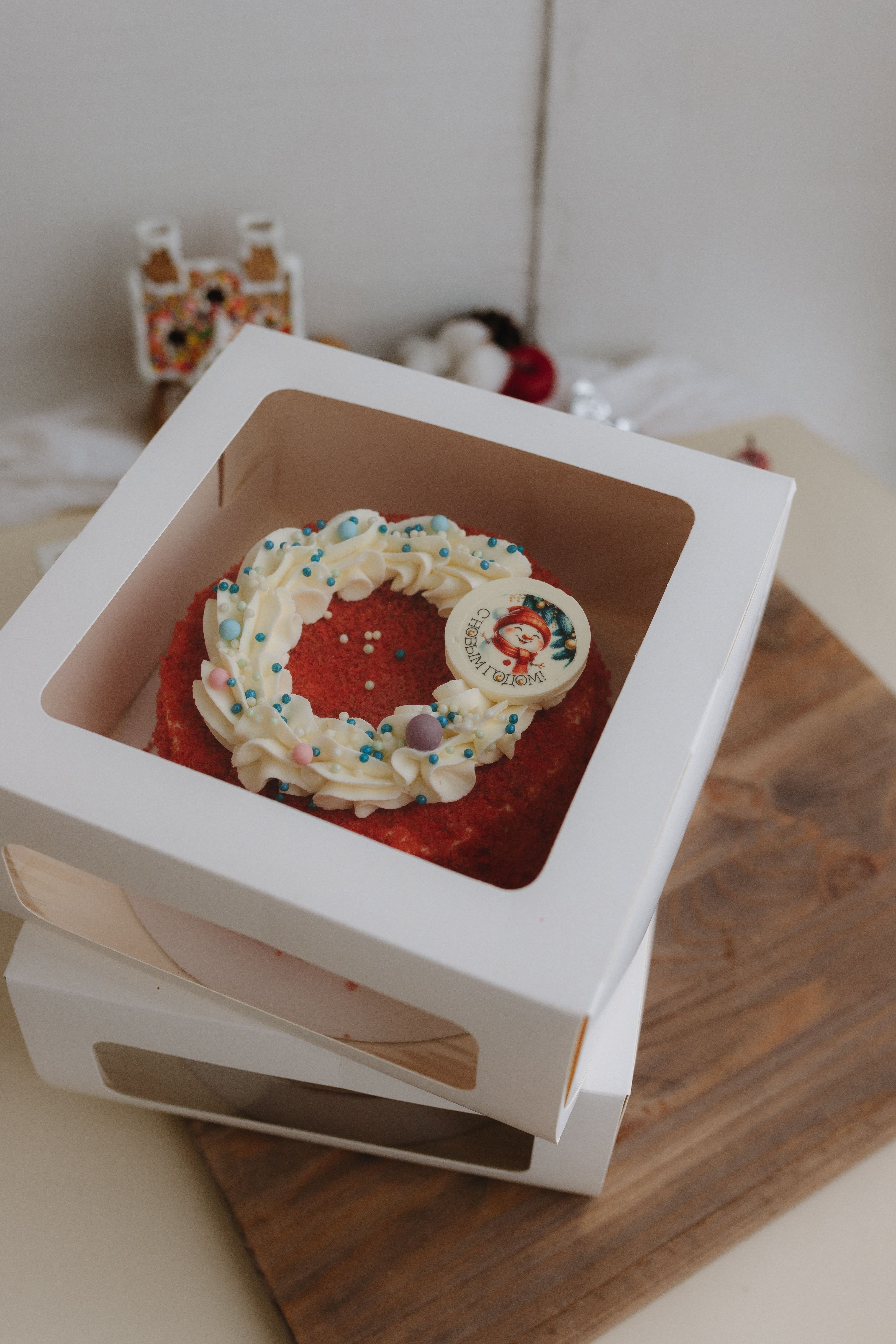Festive Red Velvet Cake in Decorative Box · Free Stock Photo