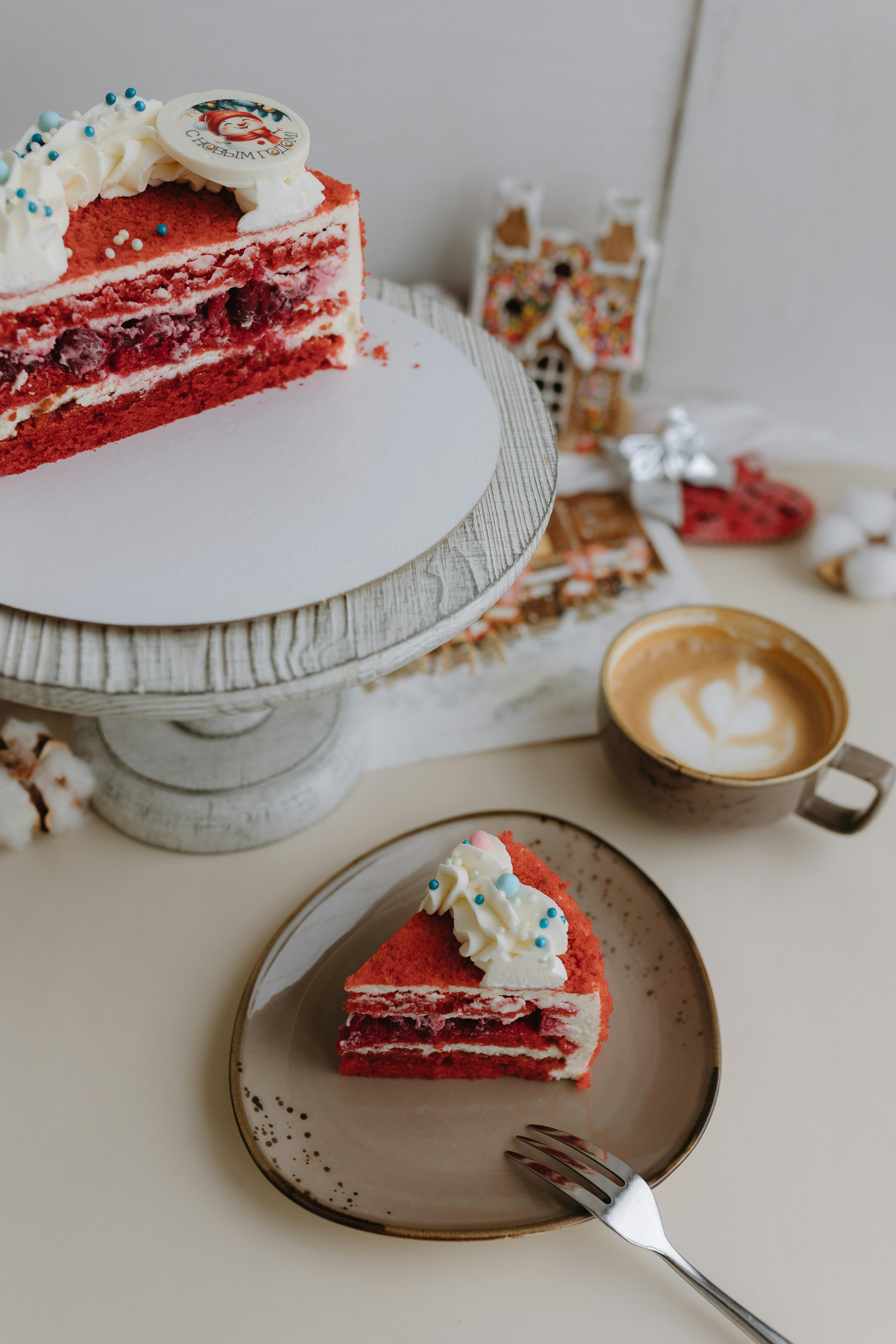 Festive Red Velvet Cake with Coffee and Gingerbread · Free Stock Photo