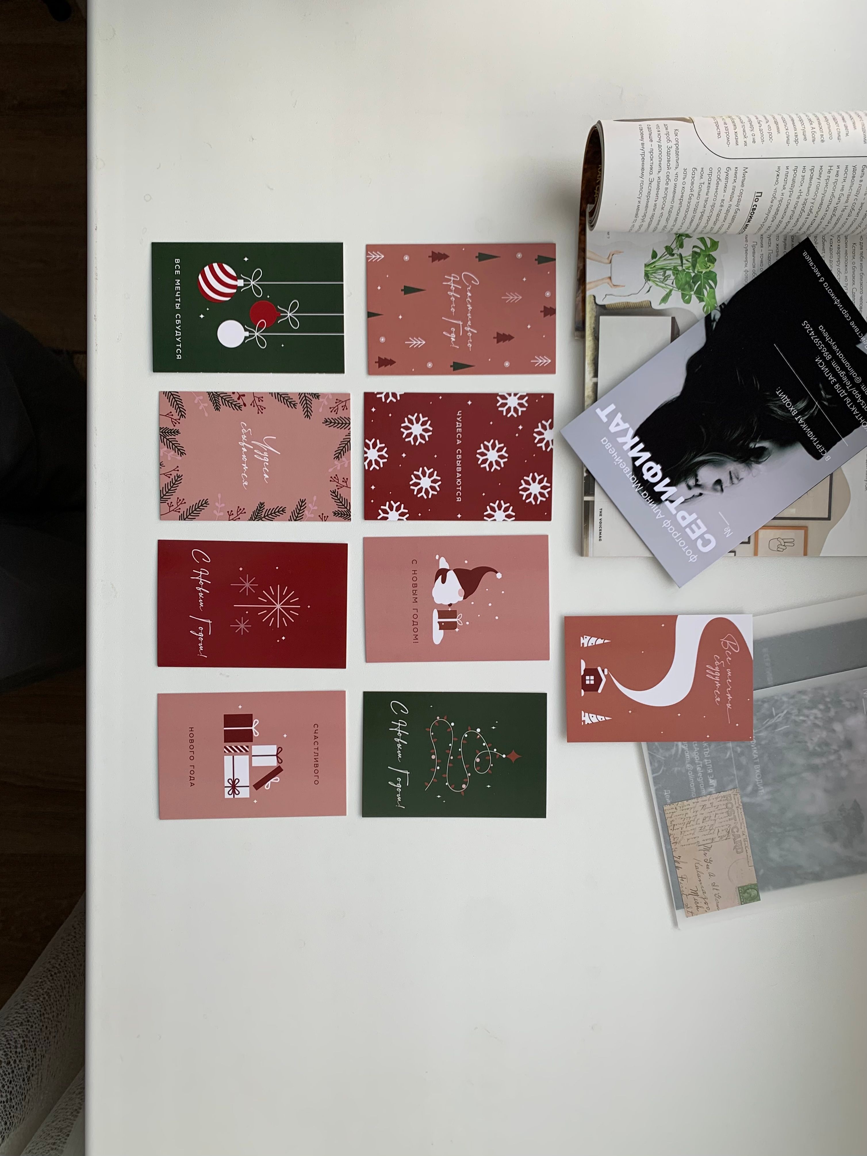 Holiday Greeting Cards Flat Lay with Books · Free Stock Photo