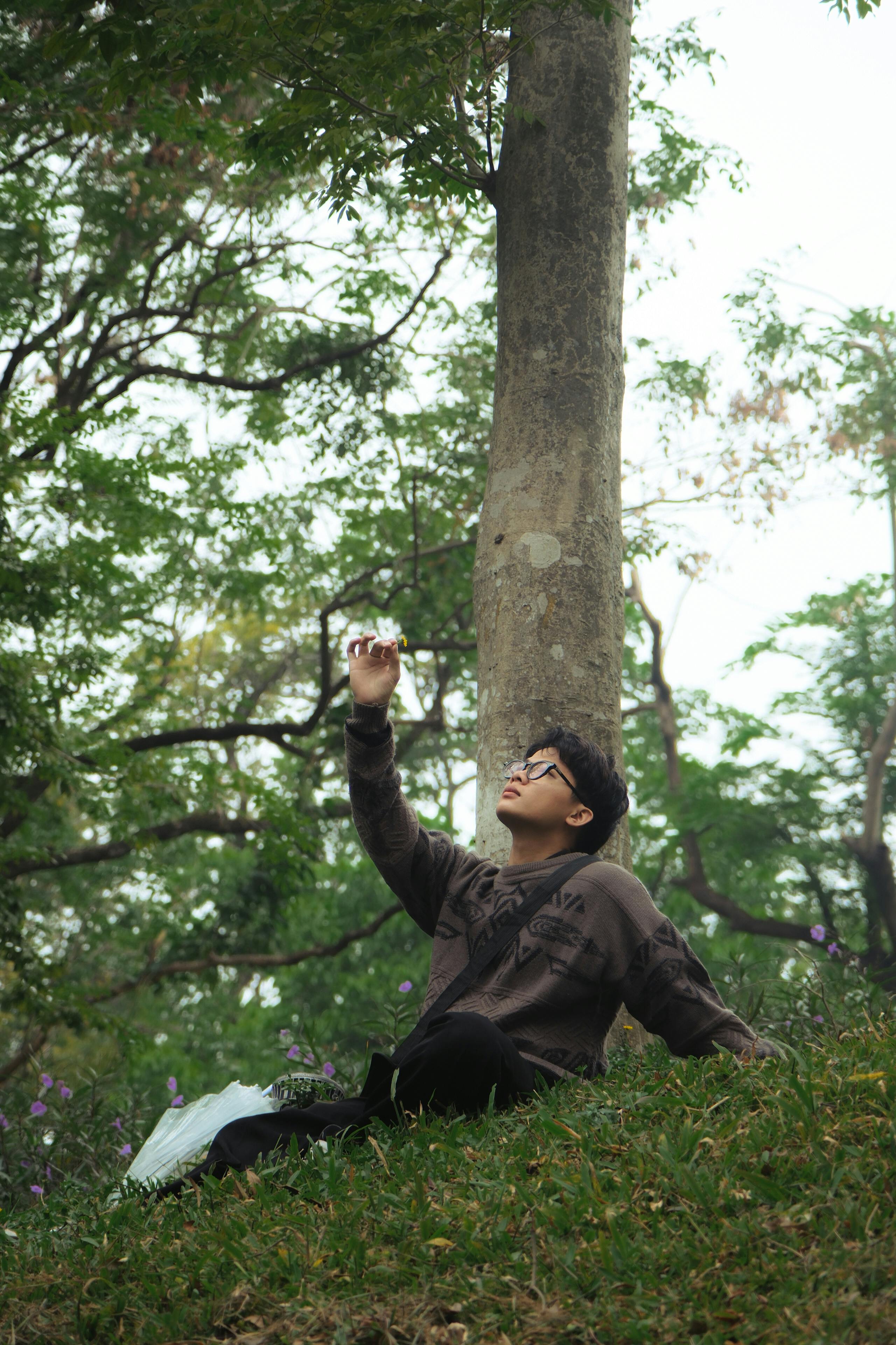Man Relaxing Outdoors Under Tree in Spring · Free Stock Photo