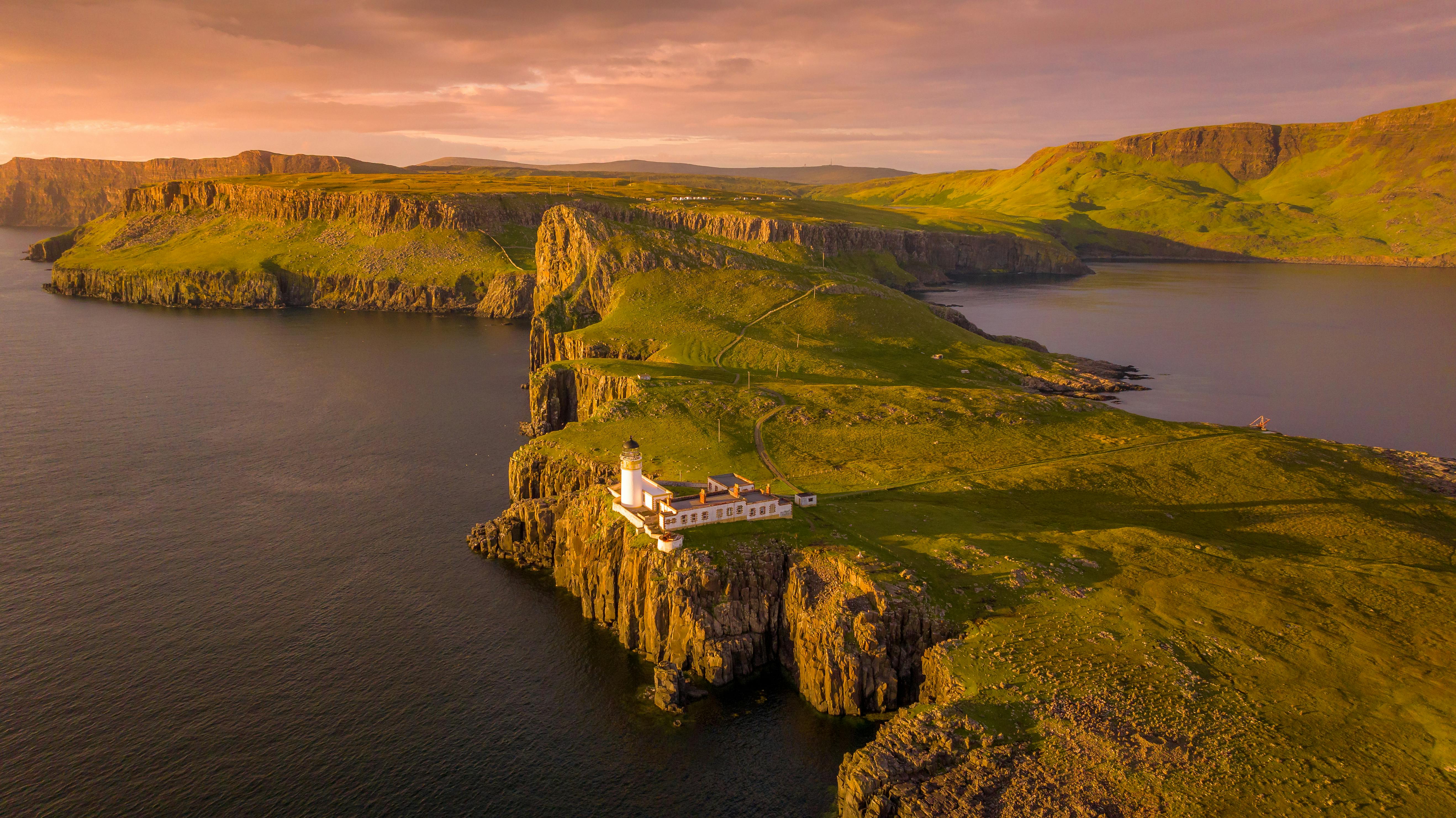 Stunning Aerial View of Neist Point Lighthouse at Golden Hour · Free ...