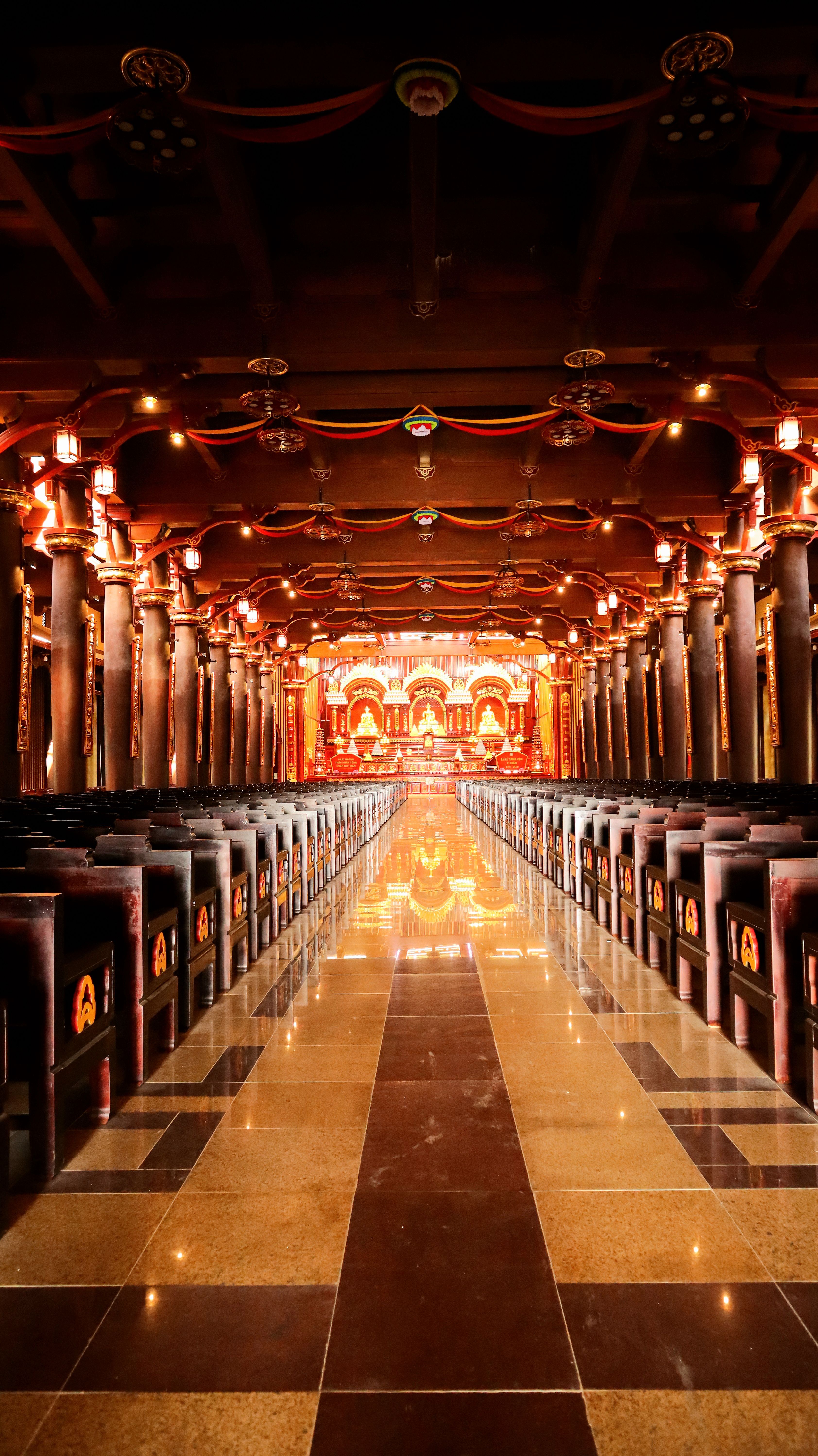 Grand Wooden Temple Interior in Uông Bí, Vietnam · Free Stock Photo