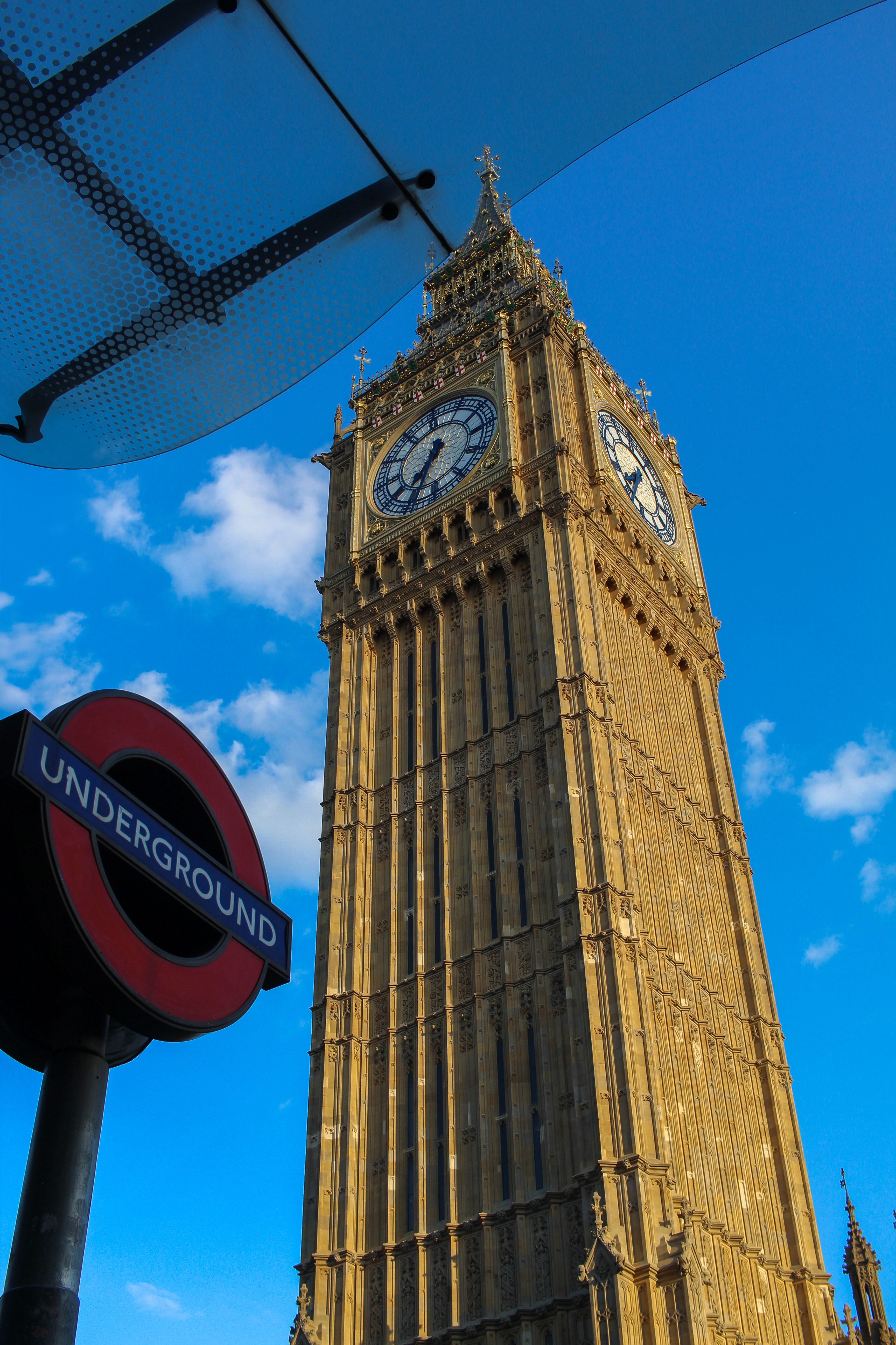Big Ben Tower and London Underground Sign · Free Stock Photo