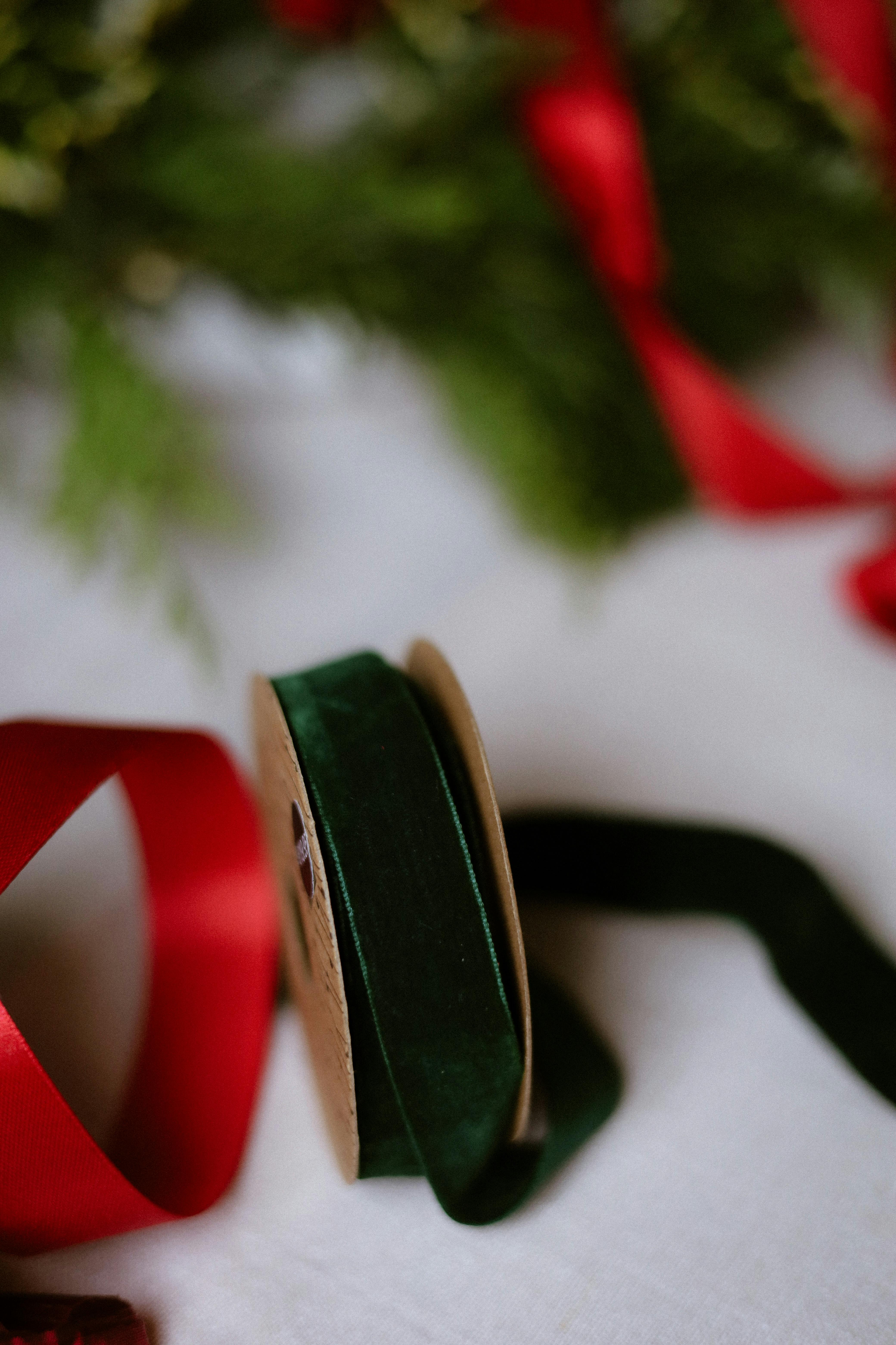 Festive Holiday Ribbons with Pine Accents · Free Stock Photo
