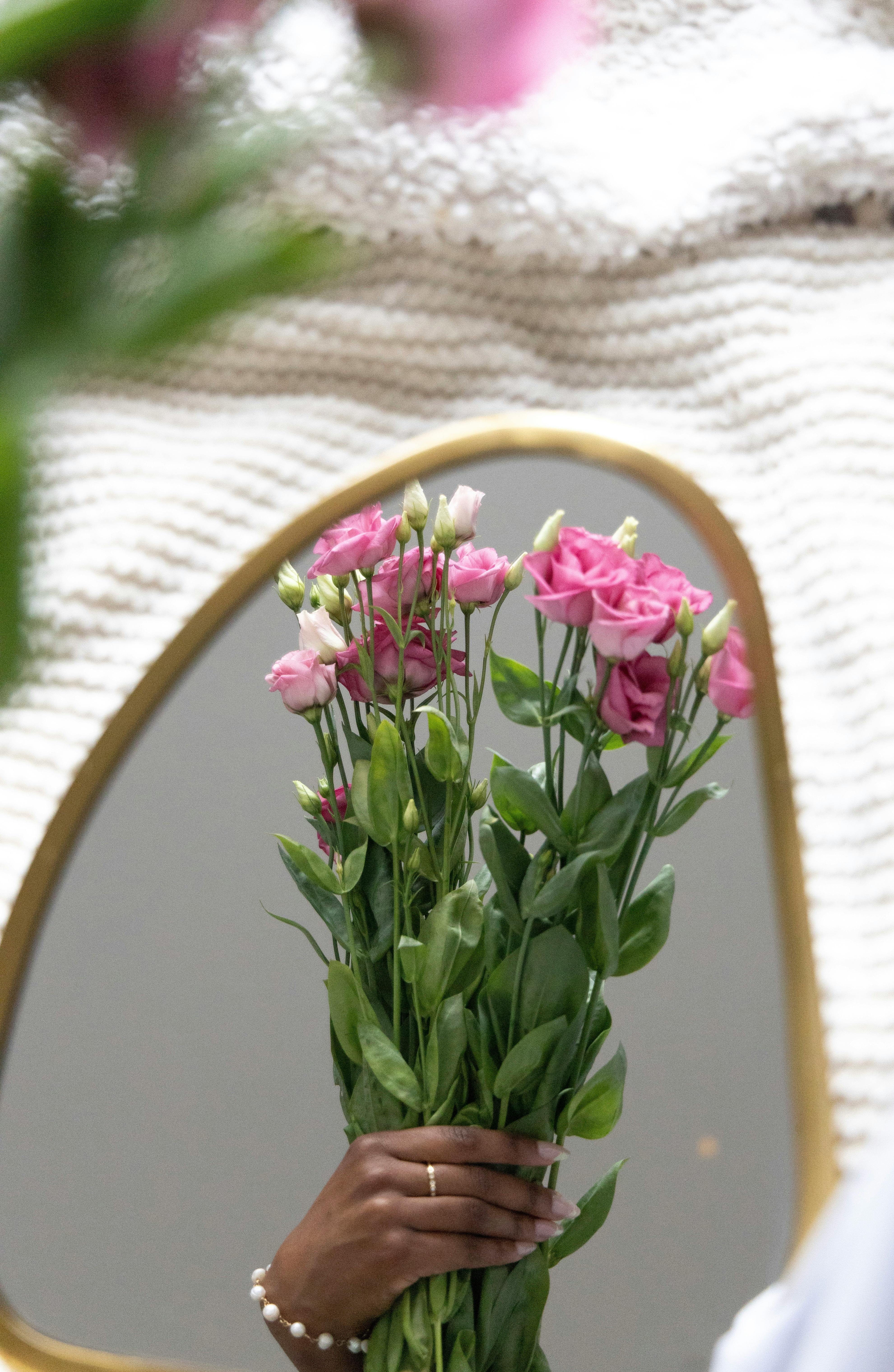 Reflection of Pink Flowers in Elegant Mirror · Free Stock Photo