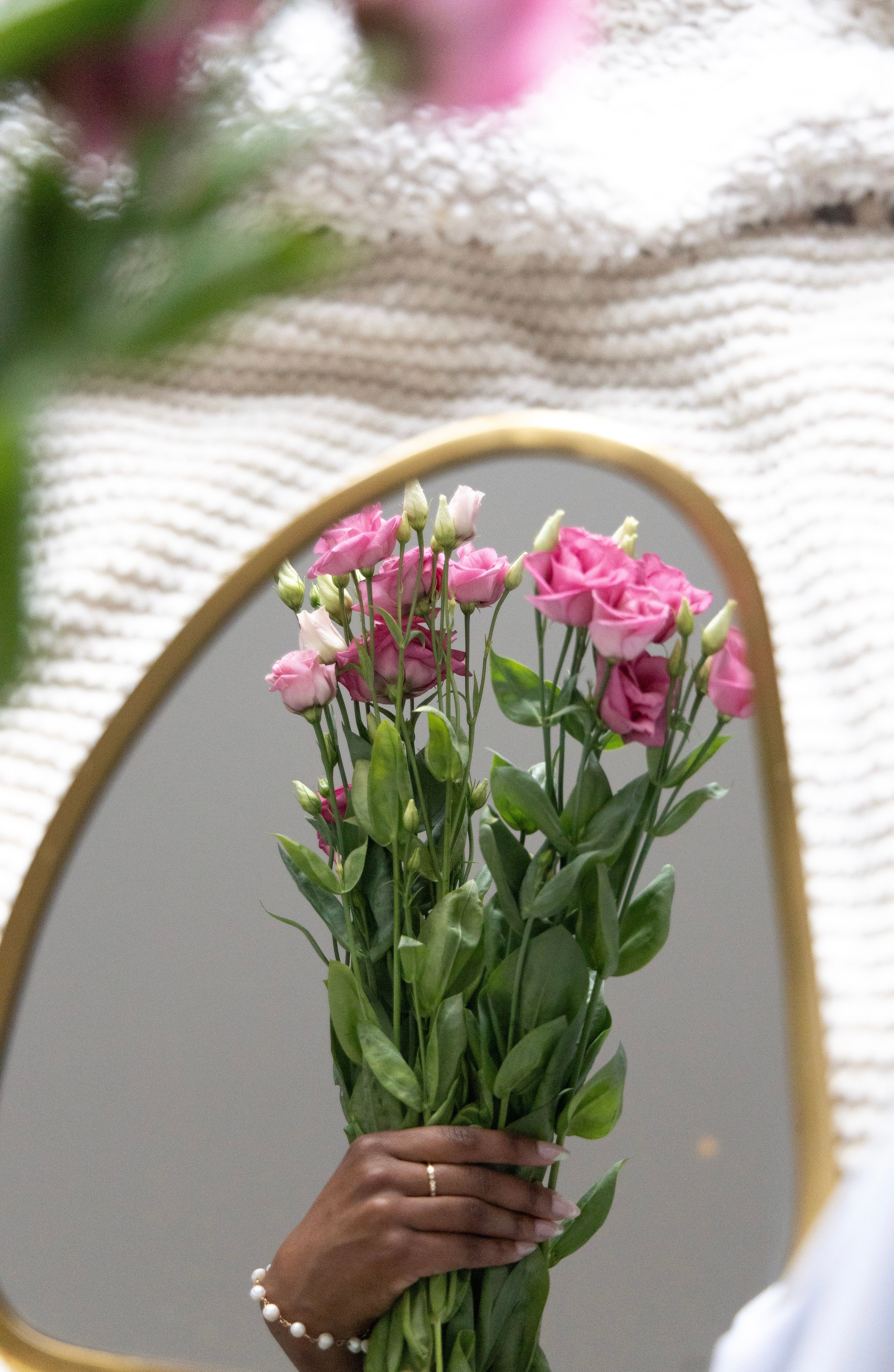 Reflection of Pink Flowers in Elegant Mirror · Free Stock Photo